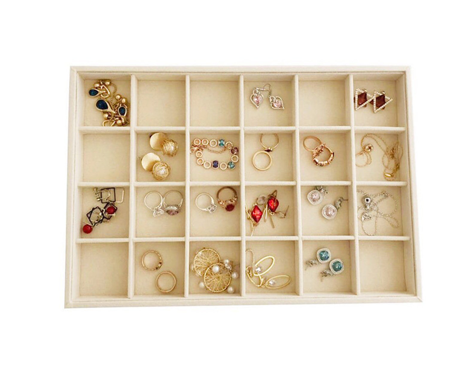 Large Beige Velvet Jewelry Tray Show Storage Organizer Box | Etsy