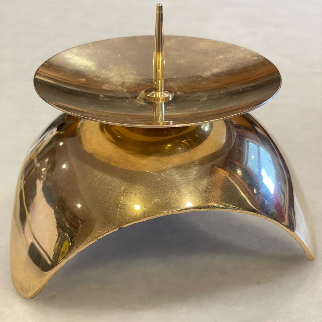 Vintage MCM Brass Candle Holder Tripod Design Pillar Candle Spike ...