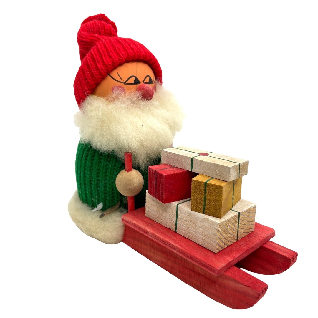 Swedish Wooden Folk Art Santa Elf Tomte Gnome Figure Sled Christmas ...