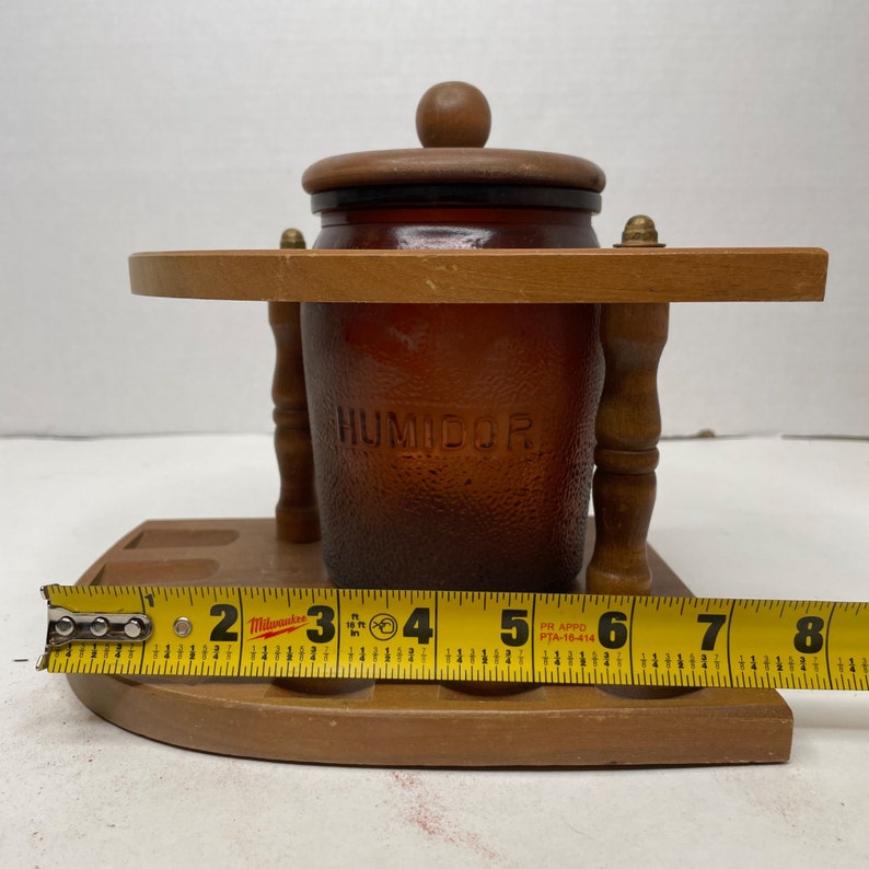 Vintage 7 Pipe Stand Glass Humidor Dun-rite Wood Nov Inc Duraglass ...