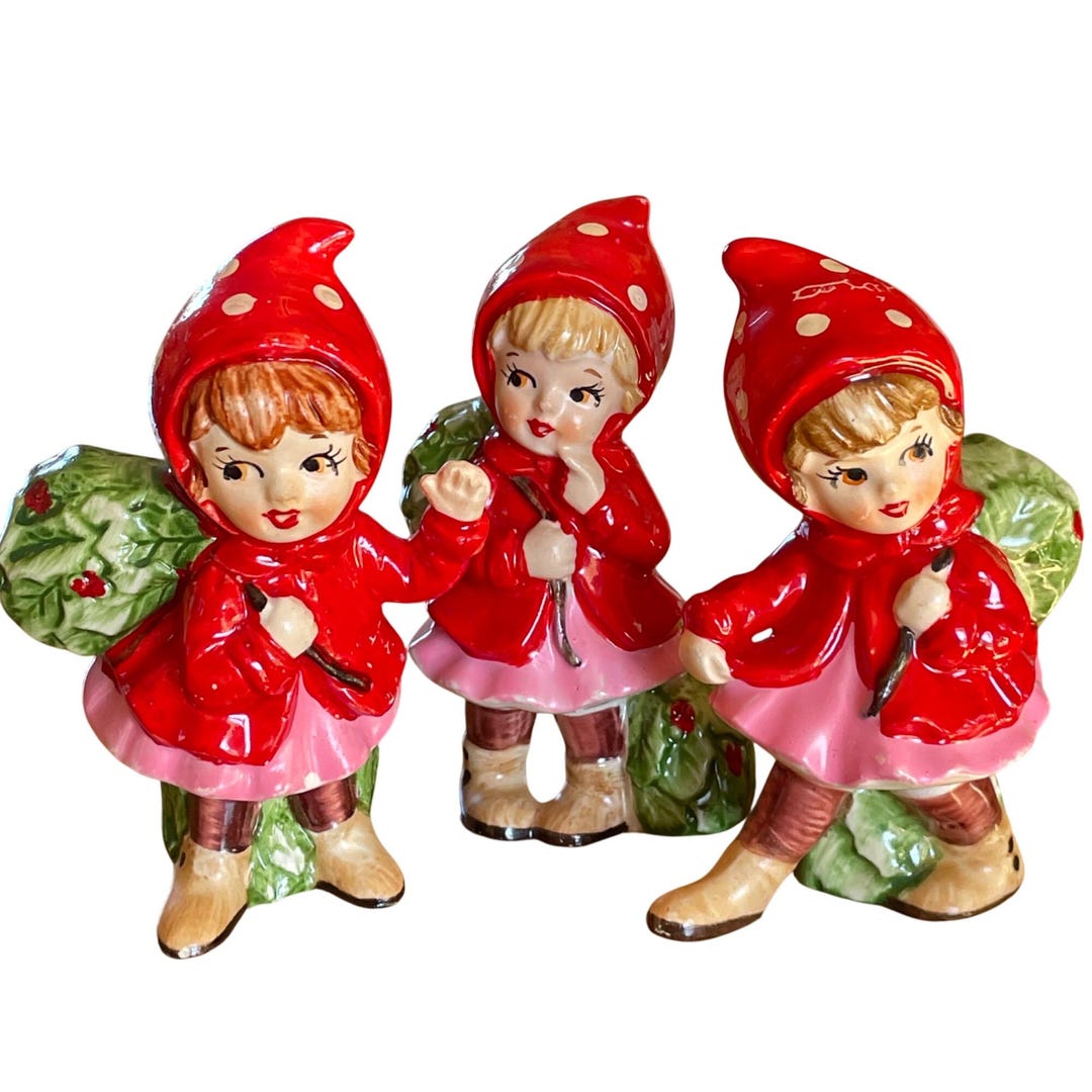 Vintage Lefton Christy Collection Christmas HOLLY GIRL Figurines Set of ...