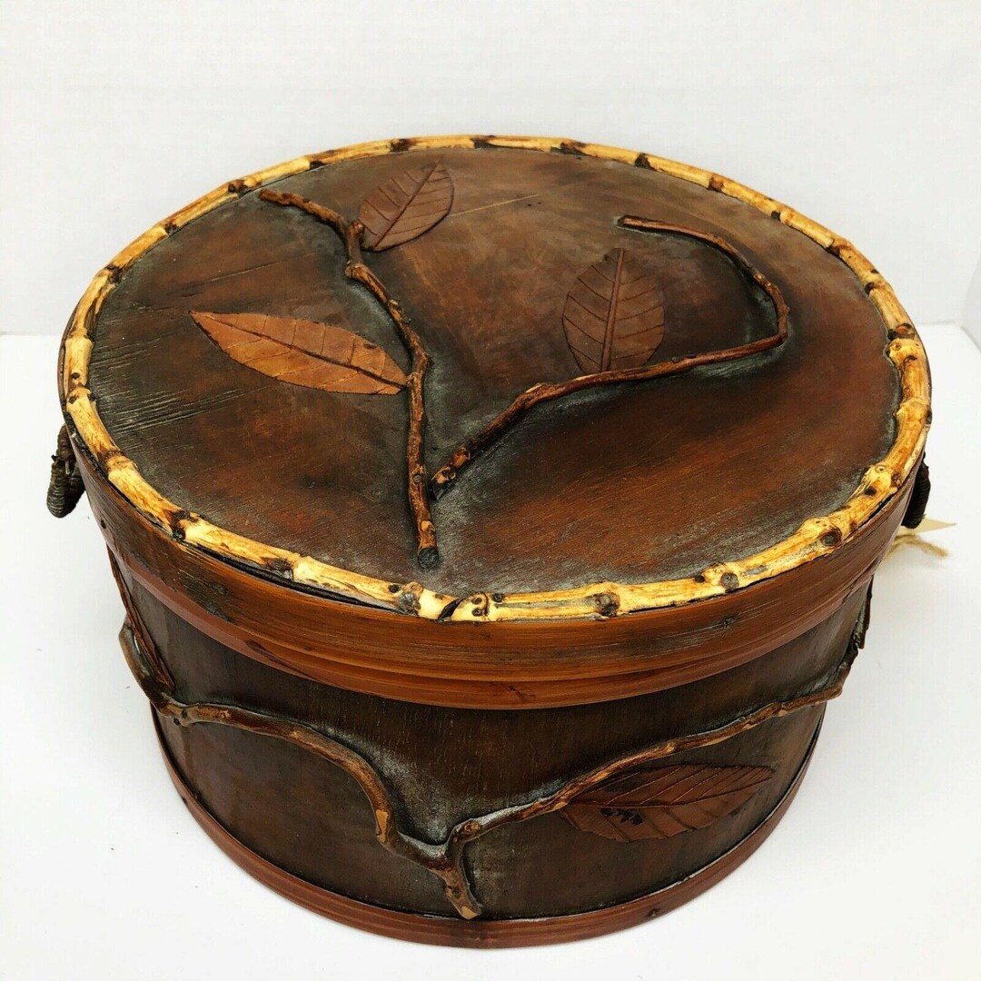 Folk Art Bentwood Banded Wooden Box Primitive Antique Lidded Twigs ...