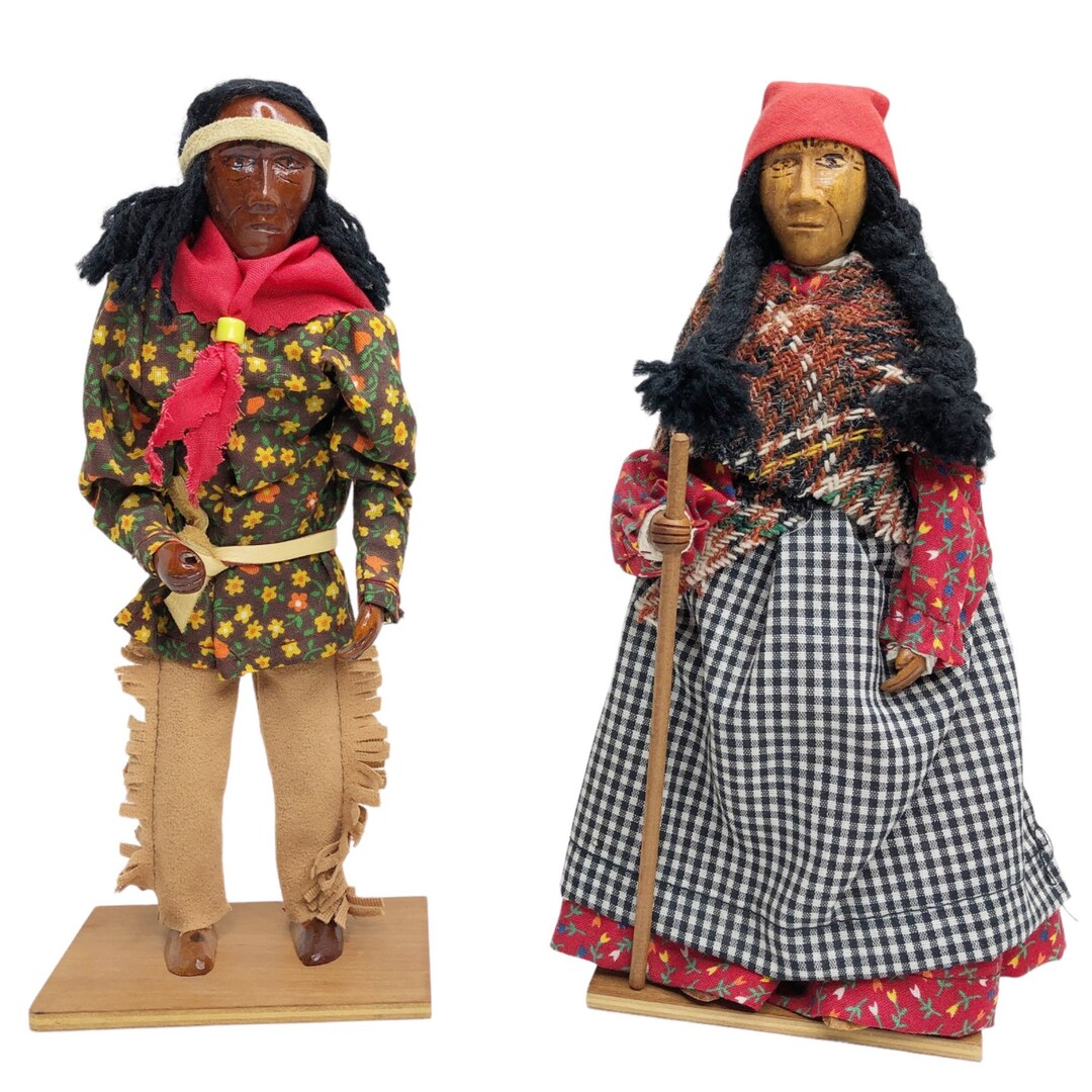 Hand Carved Richard and Berdina Crowe Cherokee Dolls Native American ...