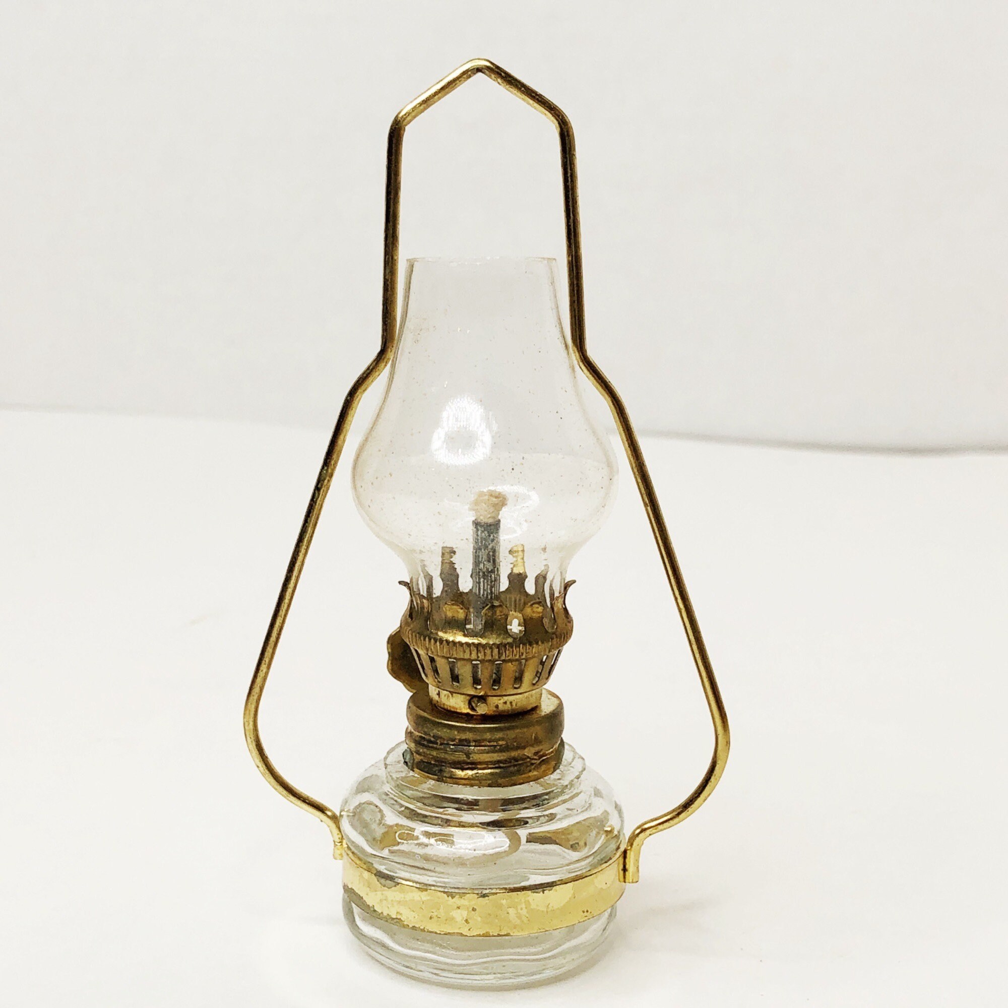Vintage Miniature Oil Lamp Kerosene Glass Brass Wick Made in Hong Kong ...
