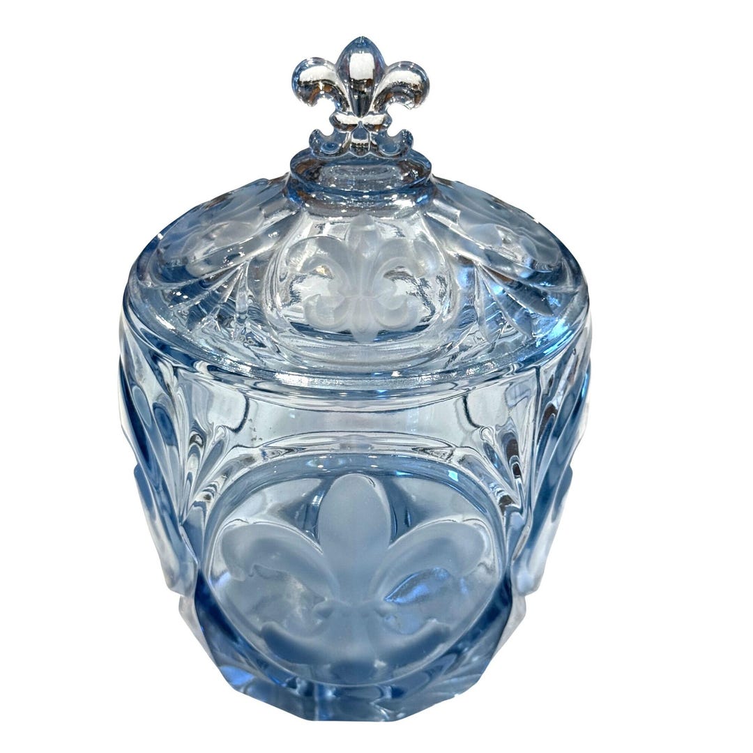 Joseph Inwald Czech Art Deco Blue Glass Biscuit Jar W/lid Frosted Fleur ...