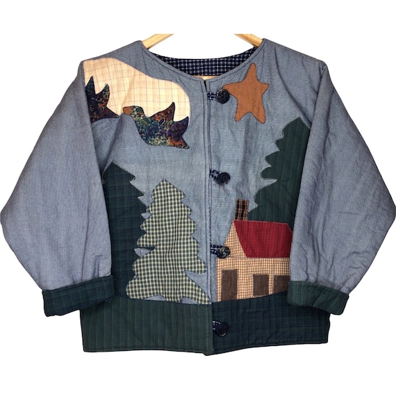 Women's Applique Jacket Scenic House Trees Mountains … - Gem