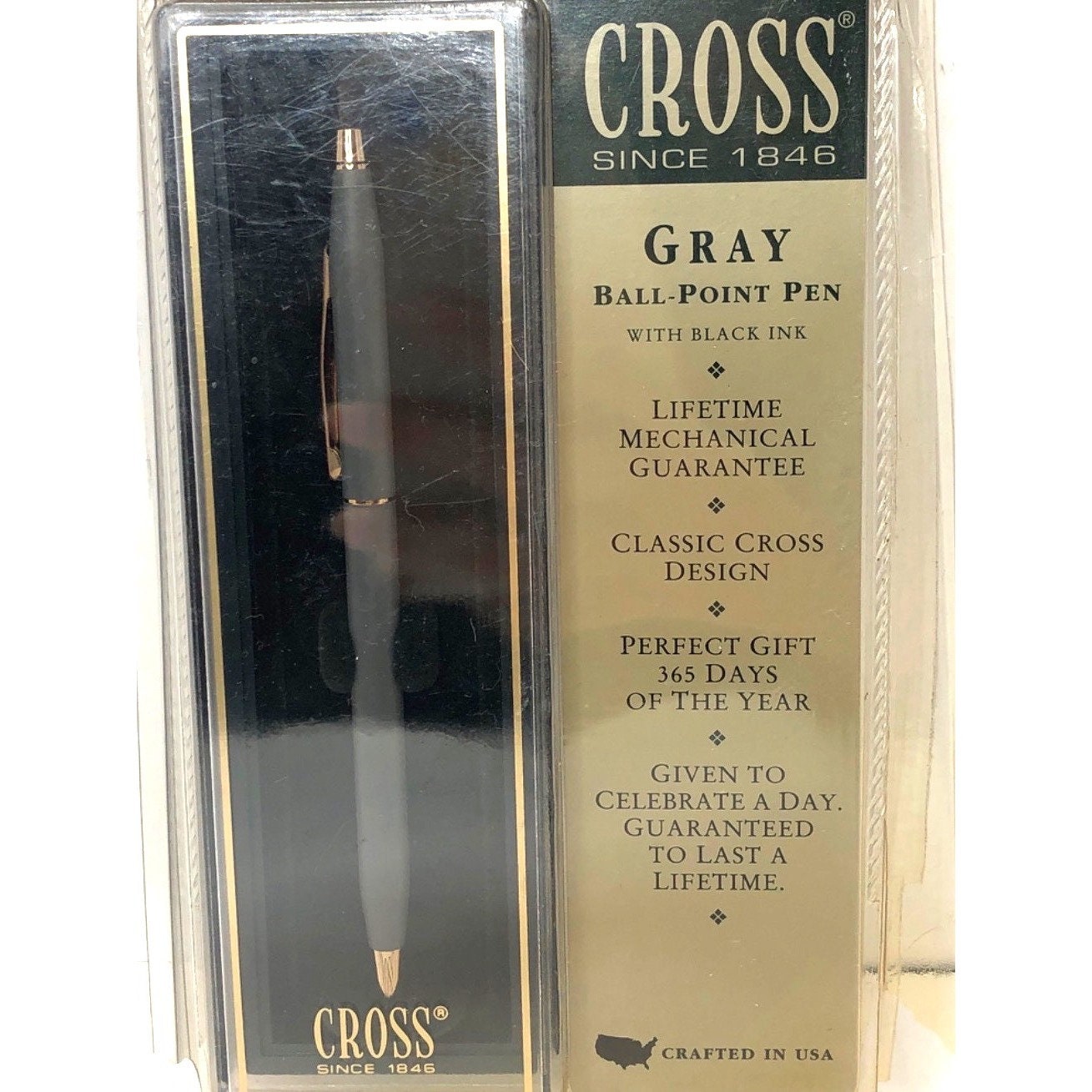 Vintage Cross Pen Gray Gold Trim Ball Point Pen Classic Pocket Clip Box ...