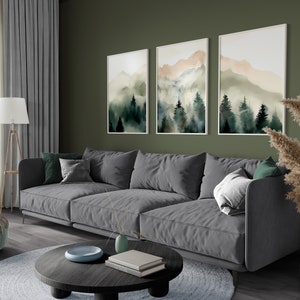 Green Mountain Artwork, Abstract Forest Print, Minimalist Modern Art ...