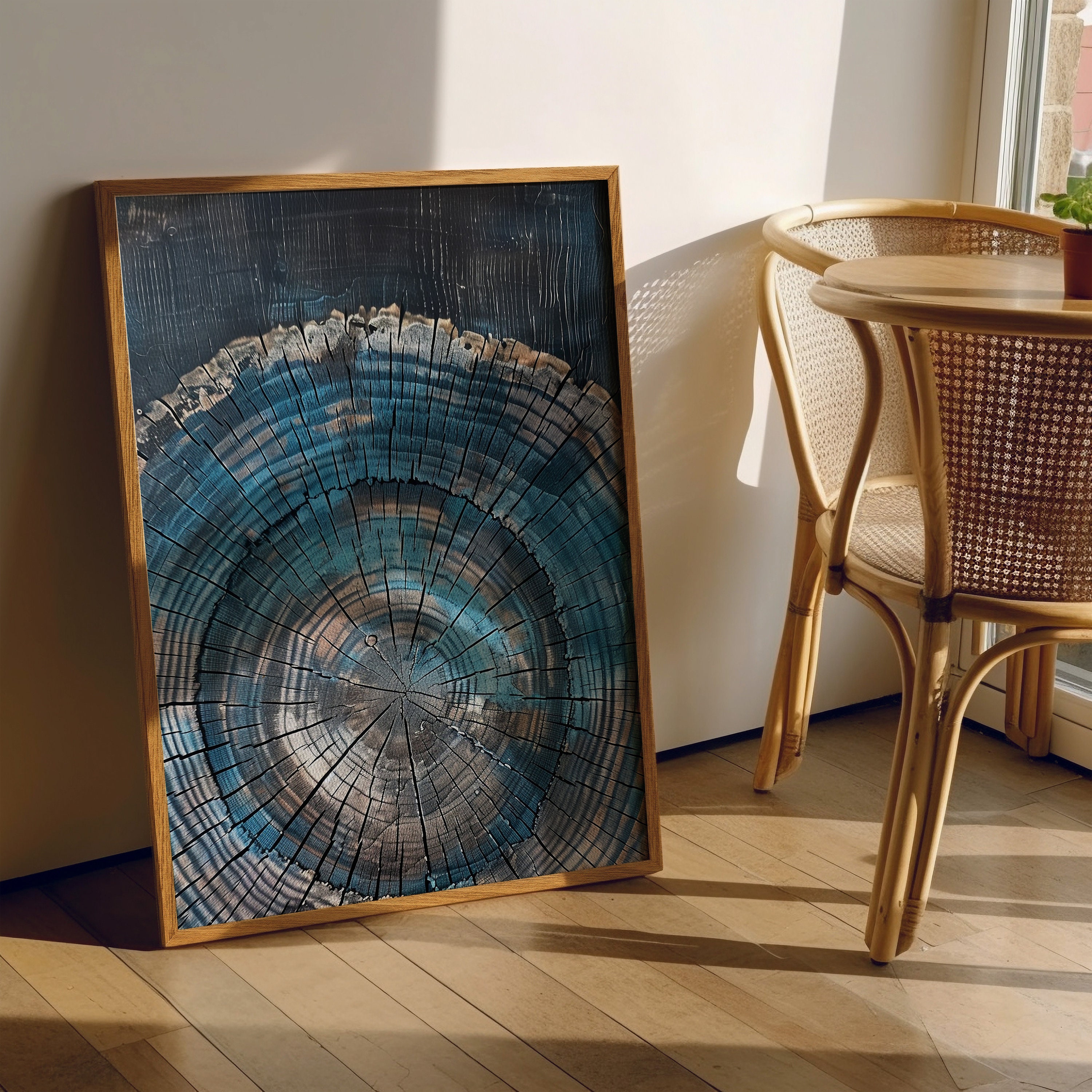 Blue Tree Ring Poster, Tree Ring Artwork, Vintage Wood Print ...