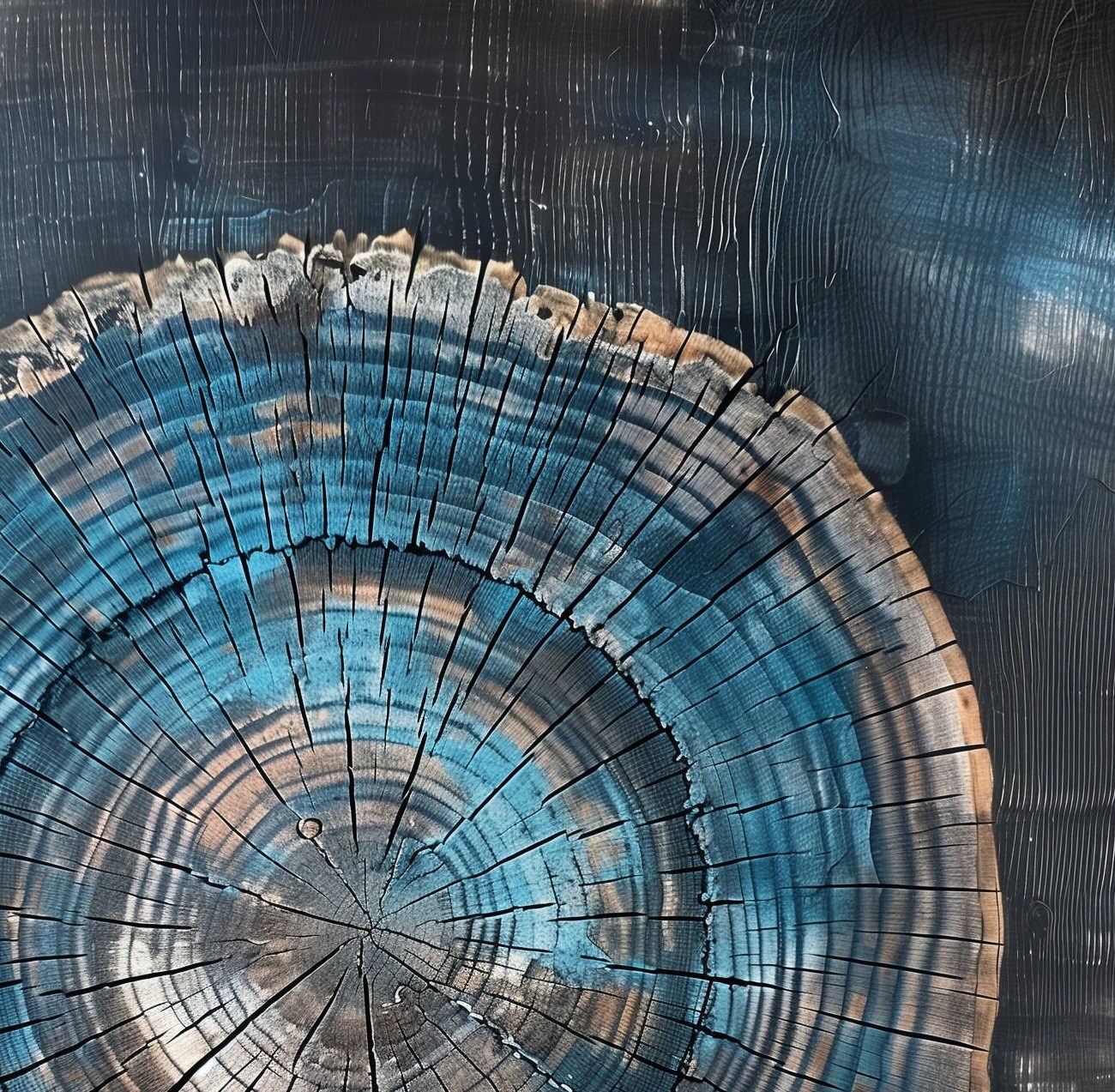 Blue Tree Ring Poster, Tree Ring Artwork, Vintage Wood Print ...