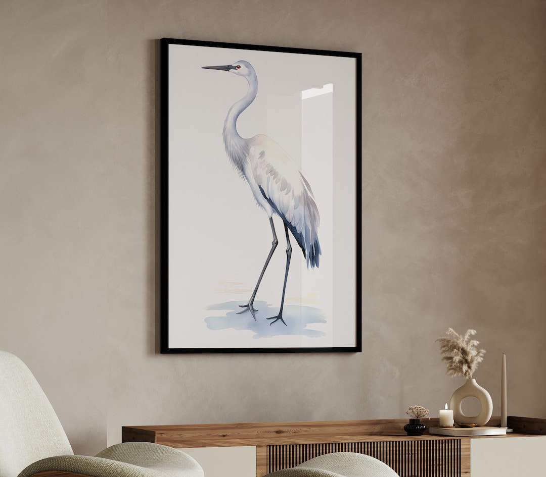 Crane Artwork, 1/2, Watercolor Crane Painting, Minimalist Coastal Room ...