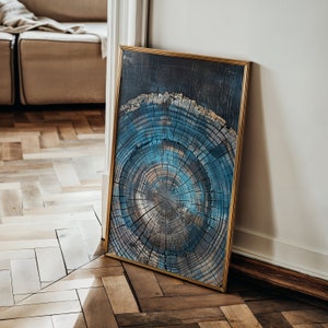 Blue Tree Ring Poster, Tree Ring Artwork, Vintage Wood Print ...
