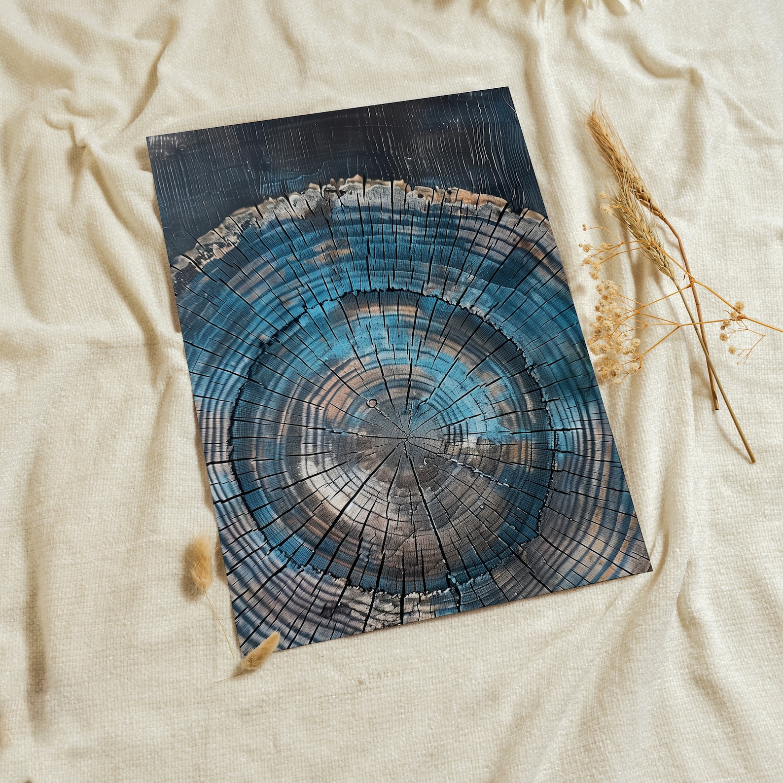 Blue Tree Ring Poster, Tree Ring Artwork, Vintage Wood Print ...