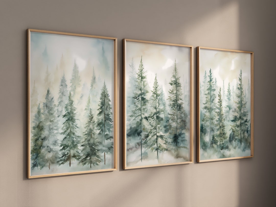 Green Forest Artwork Rustic Print Set of 3 for Nature Wall Decor ...