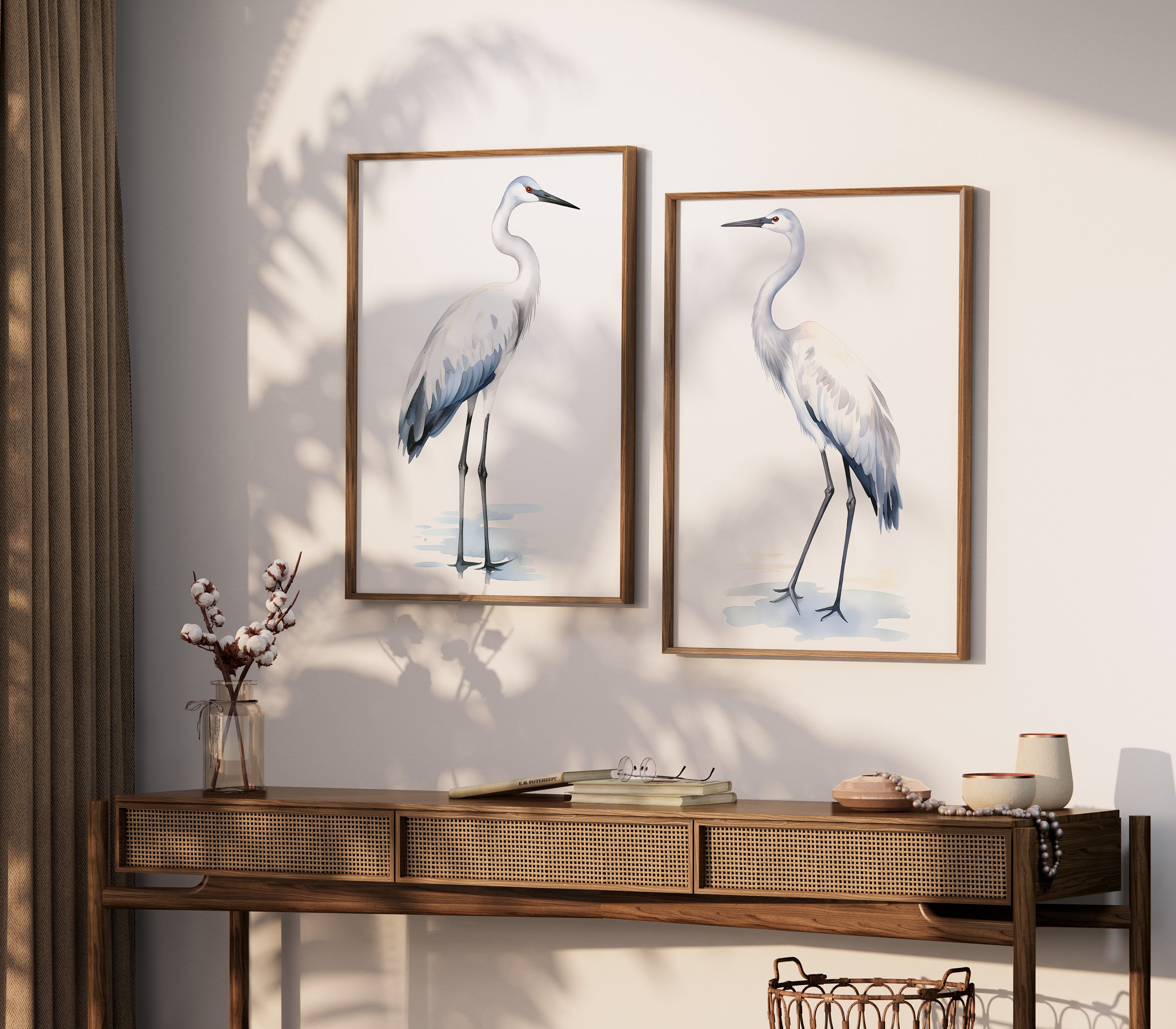 Crane Artwork, 1/2, Watercolor Crane Painting, Minimalist Coastal Room ...