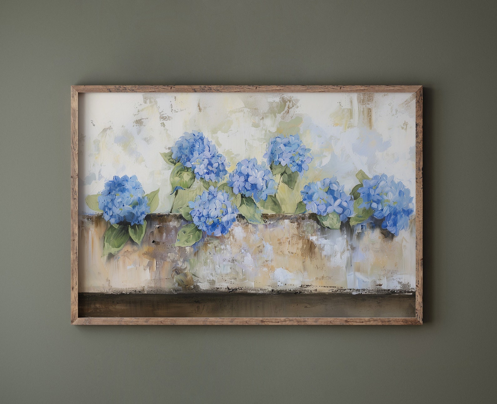 Blue Hydrangea, Oil Painting, Rustic Wall Decor, Nursery Wall Art, Blue ...