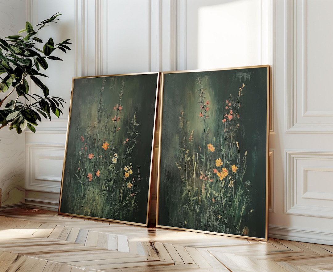 Wildflower Field Canvas Art Print Set: Vintage Botanical Landscape - Etsy