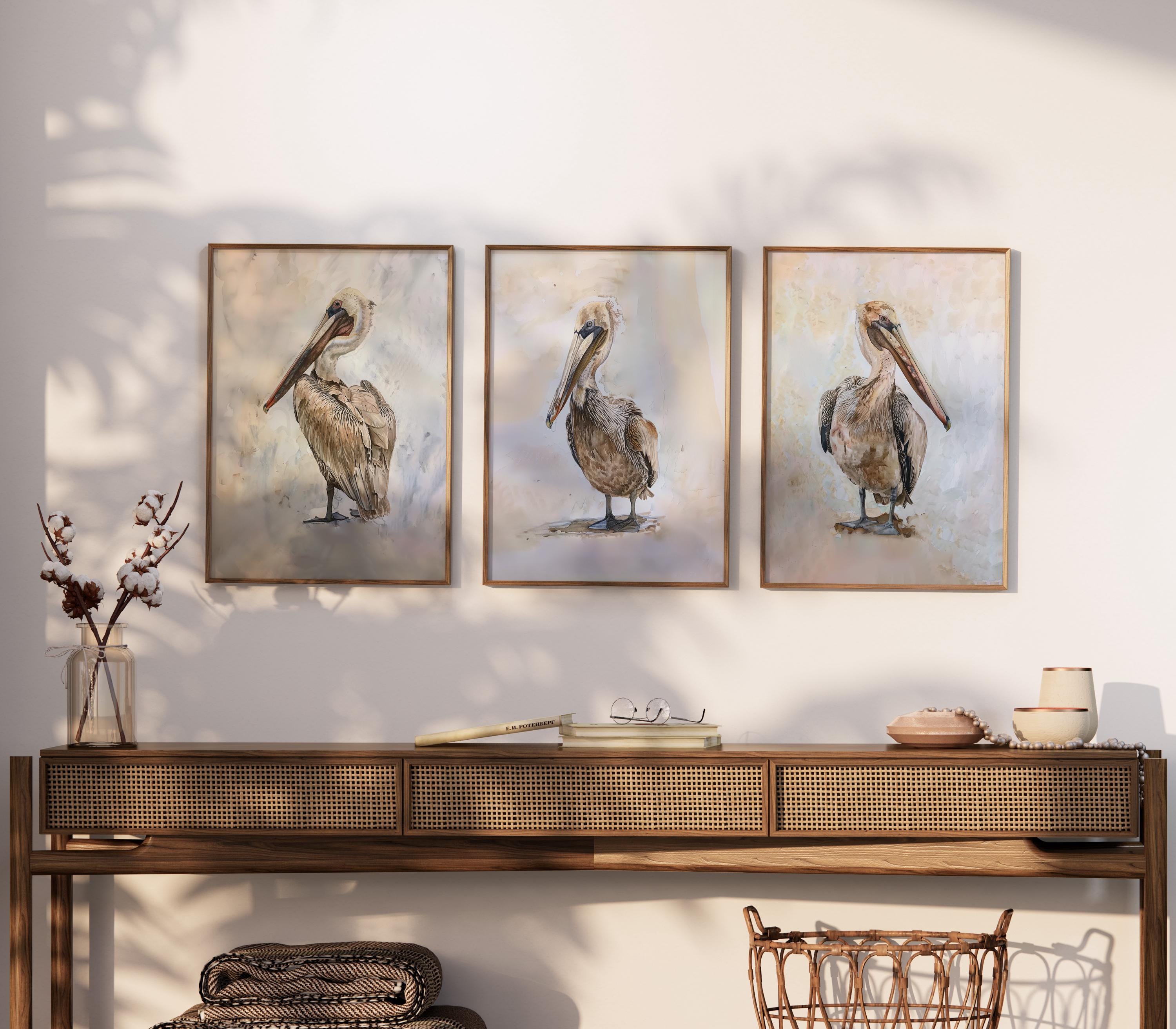 Watercolor Pelican Print Set: Minimalist Coastal Art (set of 3) - Etsy