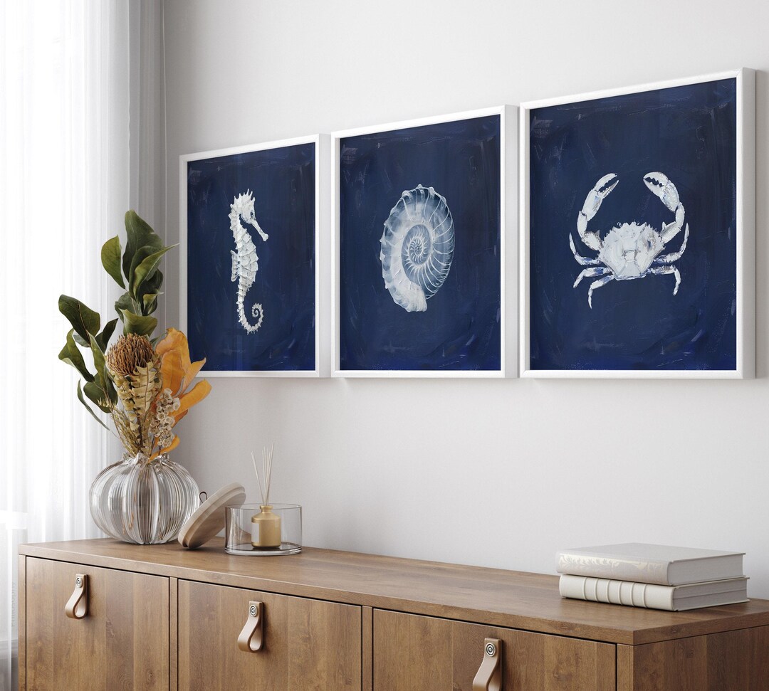 Navy Blue Coastal Art Prints: Beach House Nautical Decor, Set of 3 - Etsy