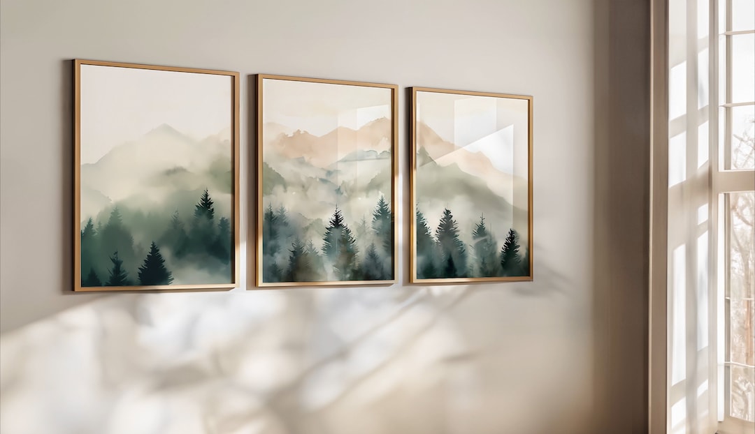 Green Mountain Artwork, Abstract Forest Print, Minimalist Modern Art ...