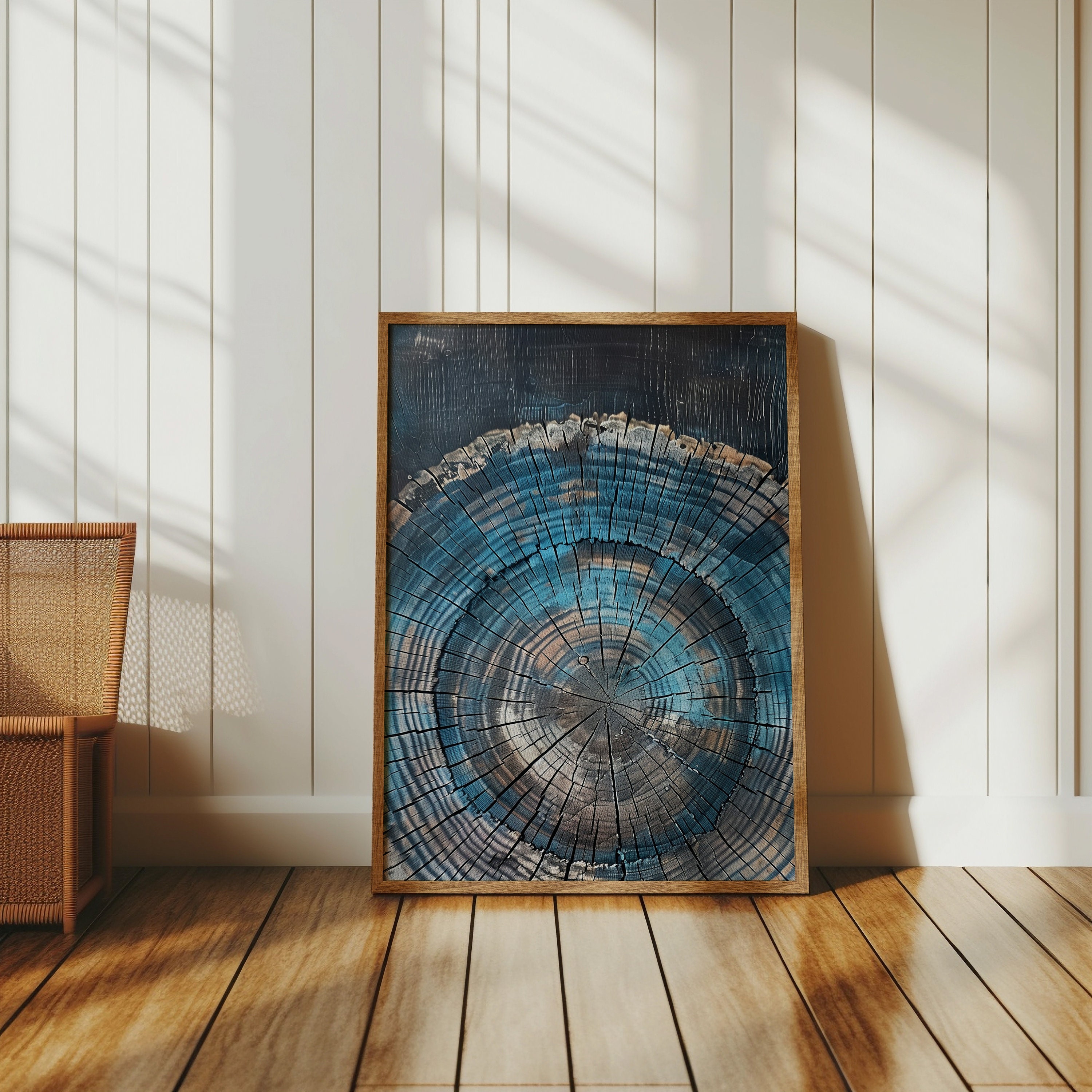 Blue Tree Ring Poster, Tree Ring Artwork, Vintage Wood Print ...