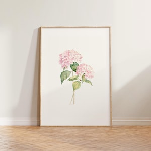 Pink Hydrangea Watercolor Print Set: Minimalist Floral Wall Art - Etsy