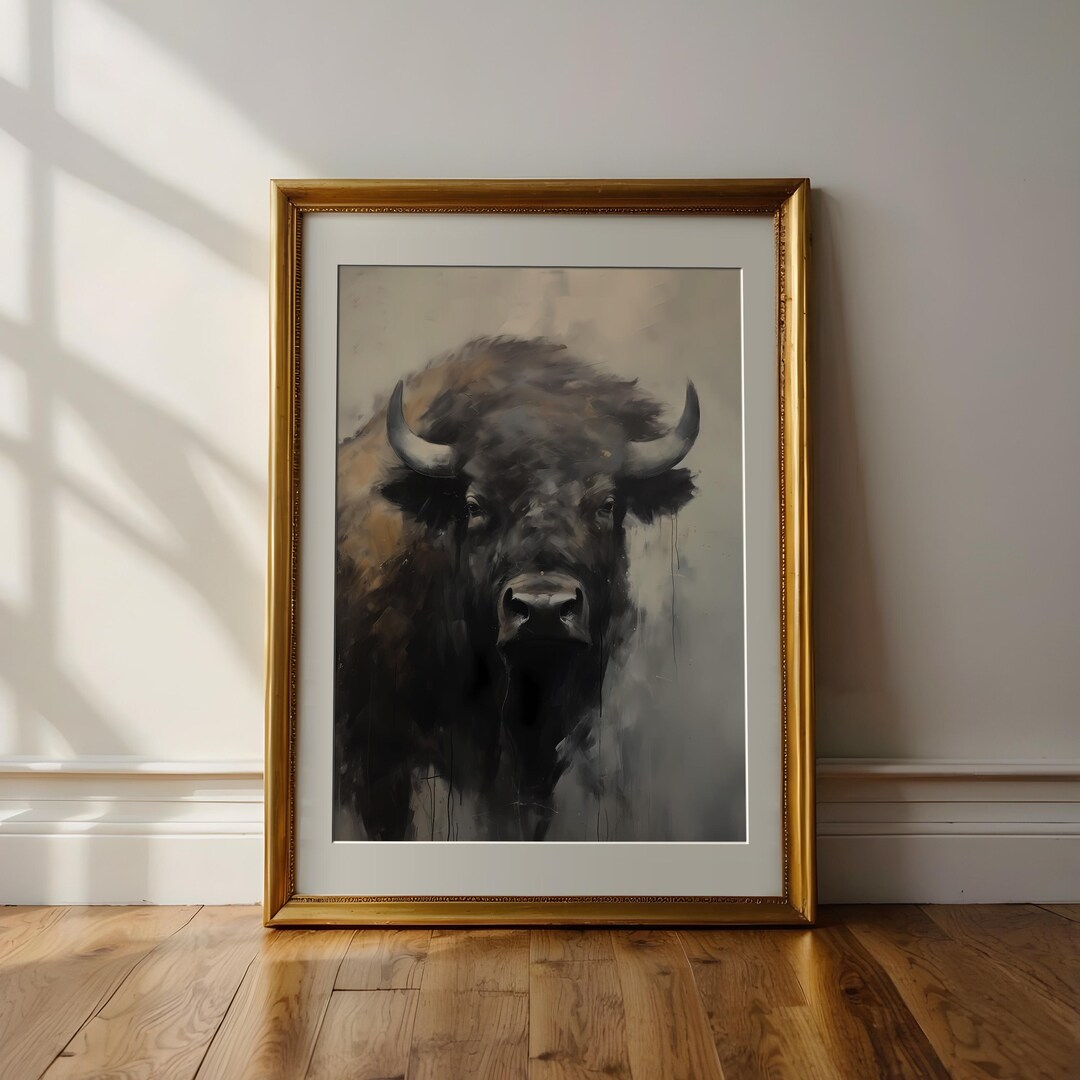 Buffalo Wall Art , Bison Print, Forrest Landscape, Modern Art, Rustic ...