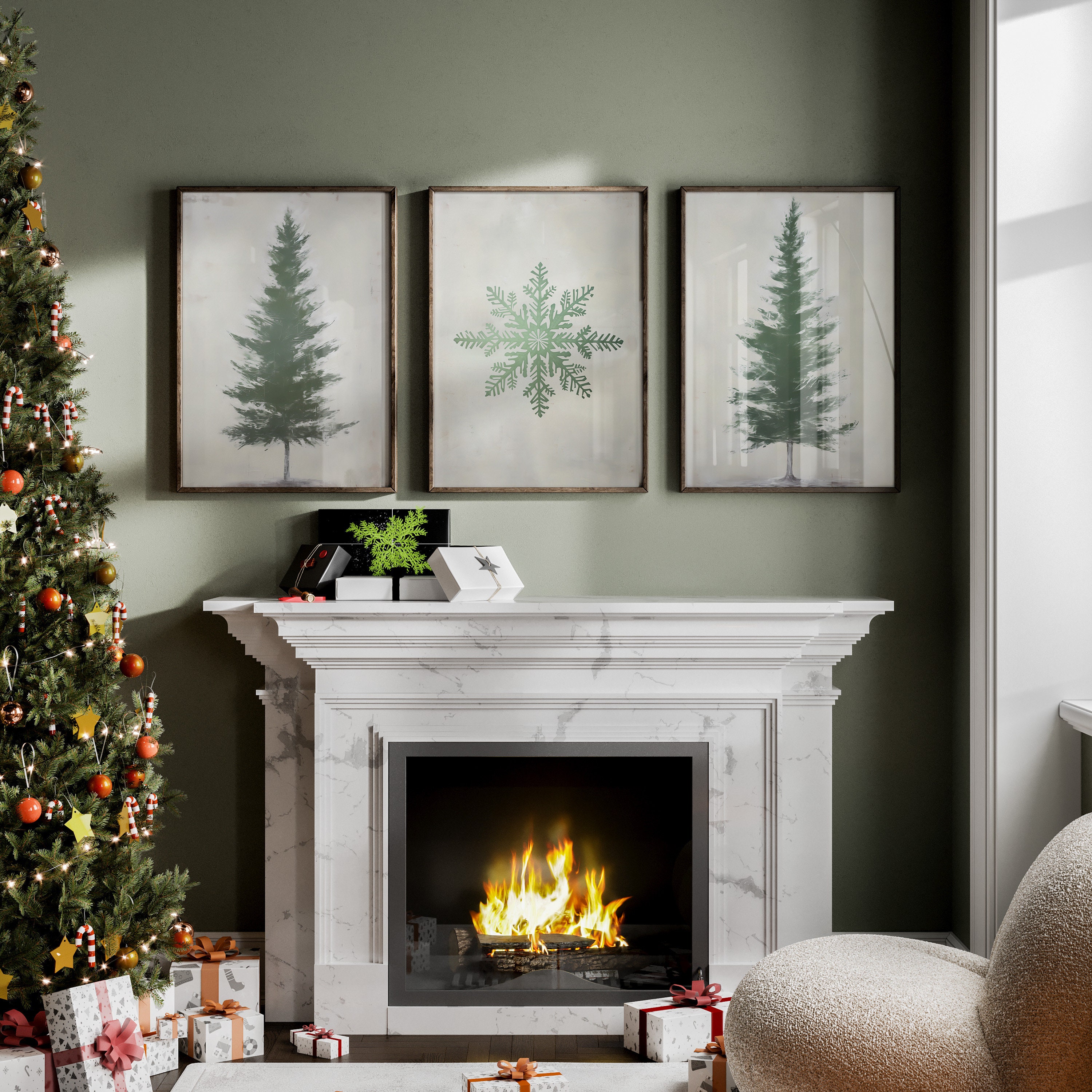 Christmas Home Decor White Christmas Set Snowflake Wall Art - Etsy