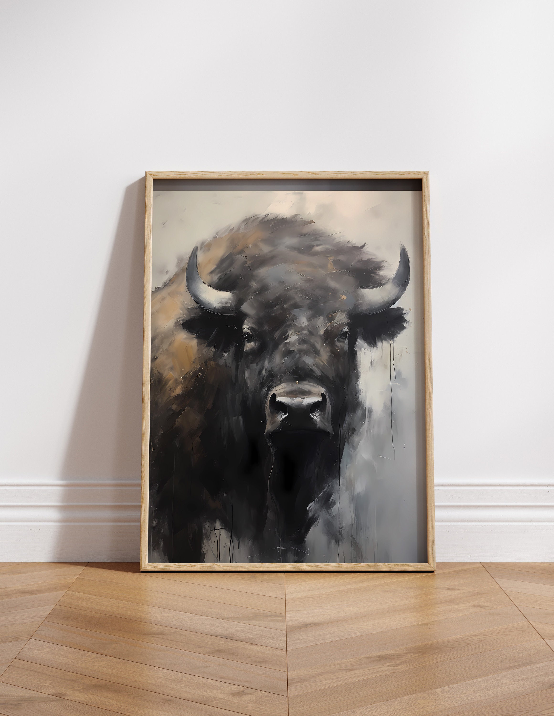 Buffalo Wall Art , Bison Print, Forrest Landscape, Modern Art, Rustic ...