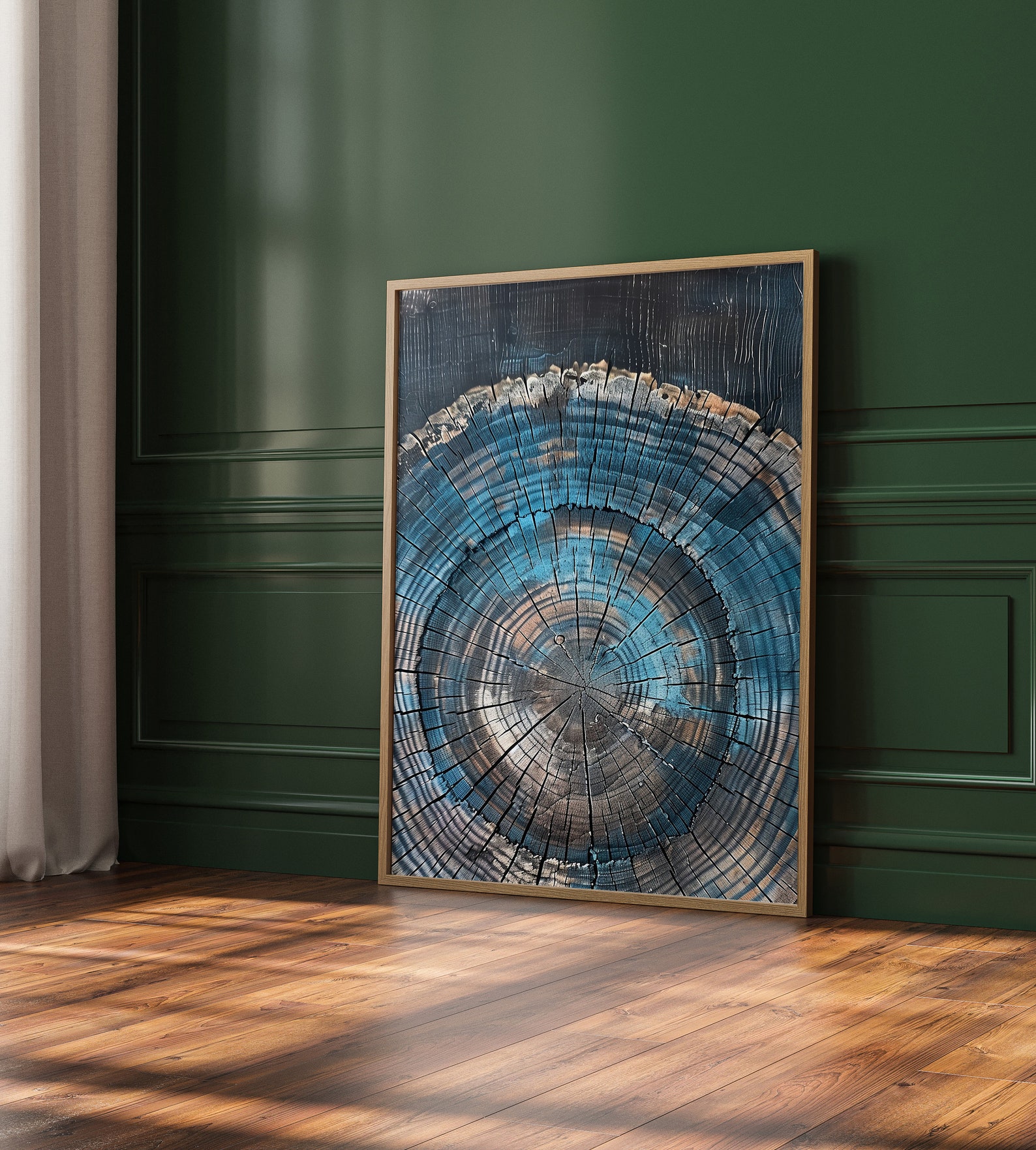 Blue Tree Ring Poster, Tree Ring Artwork, Vintage Wood Print ...