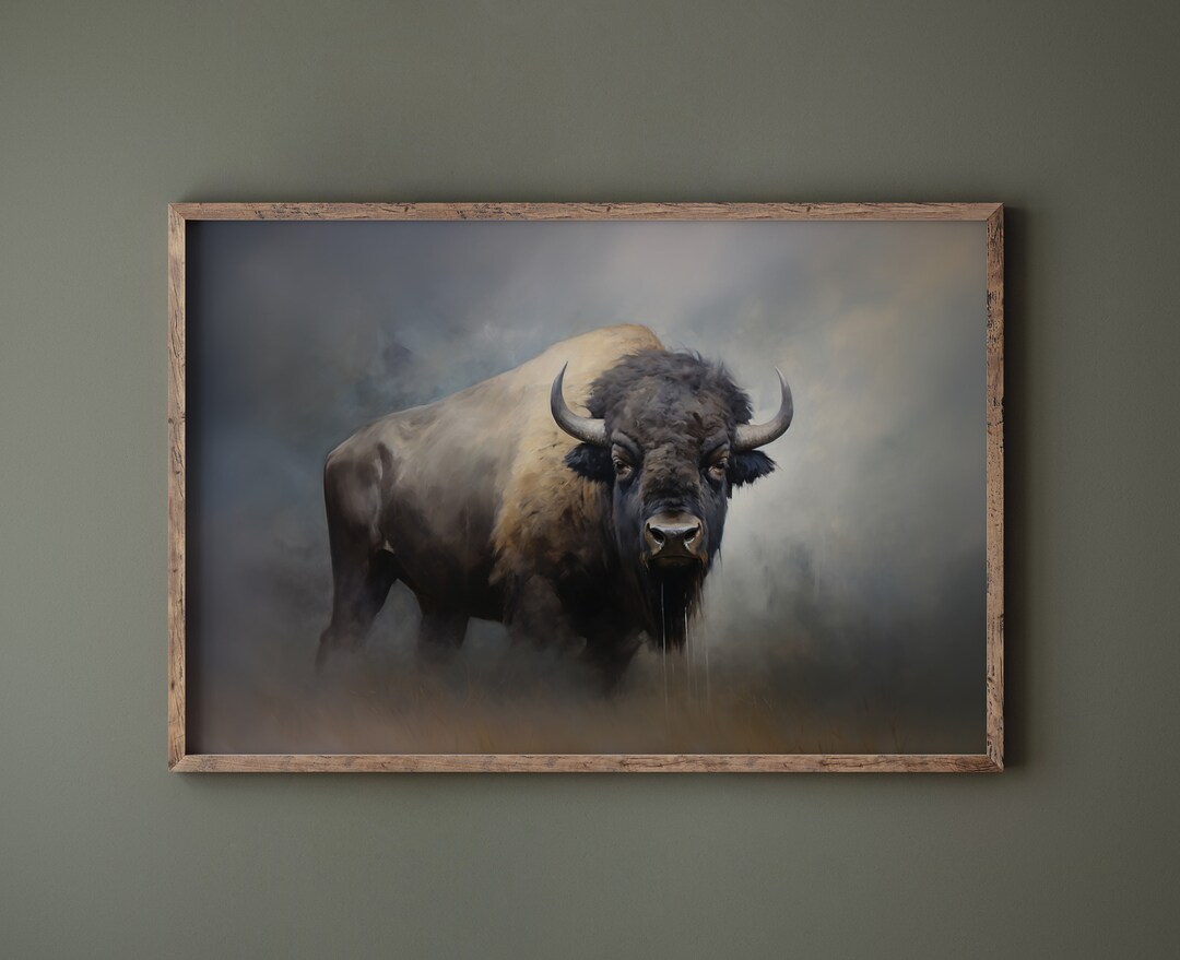 Buffalo Wall Art , Bison Print, Forrest Landscape, Modern Art, Rustic ...