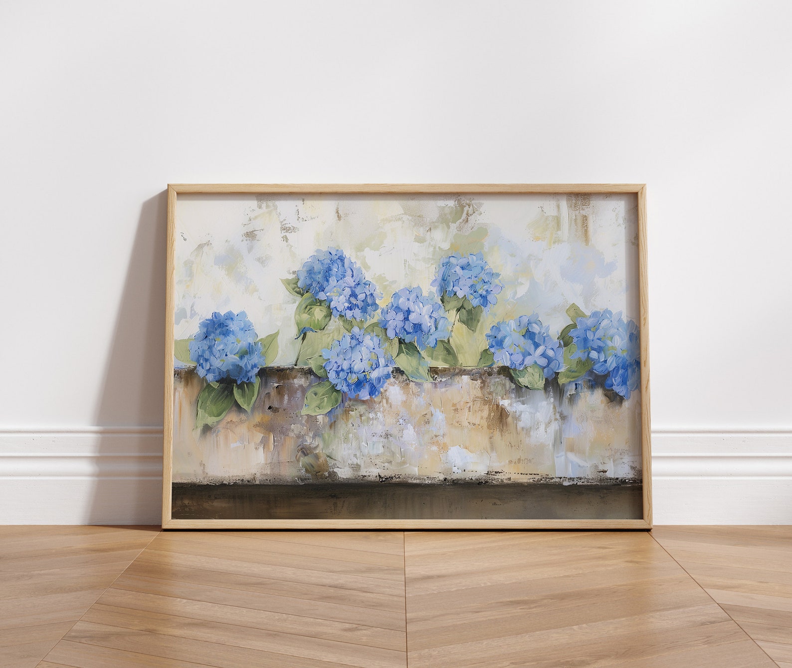 Blue Hydrangea, Oil Painting, Rustic Wall Decor, Nursery Wall Art, Blue ...