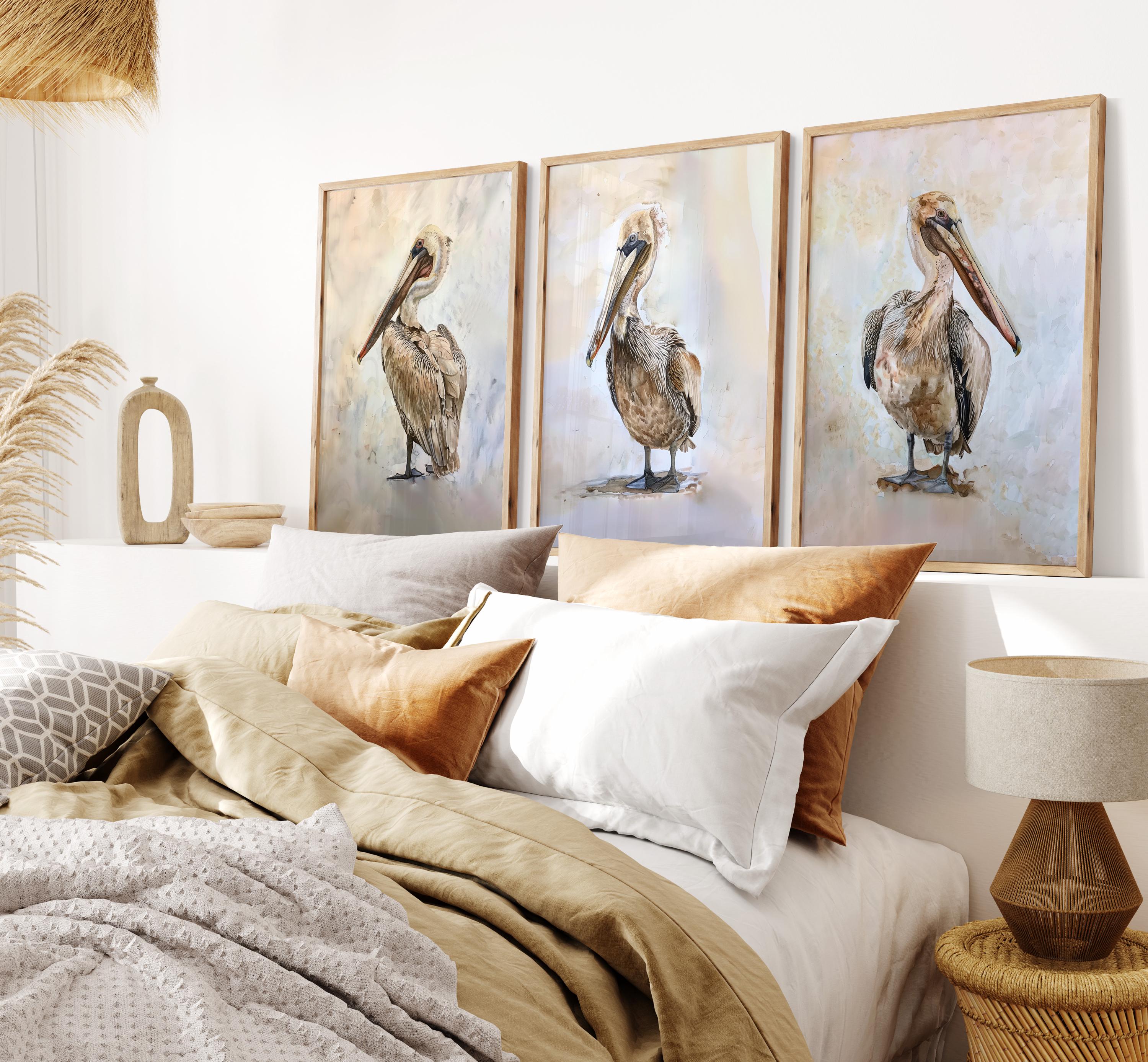 Watercolor Pelican Print Set: Minimalist Coastal Art (set of 3) - Etsy