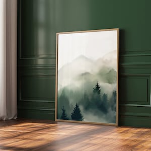Green Mountain Artwork, Abstract Forest Print, Minimalist Modern Art ...