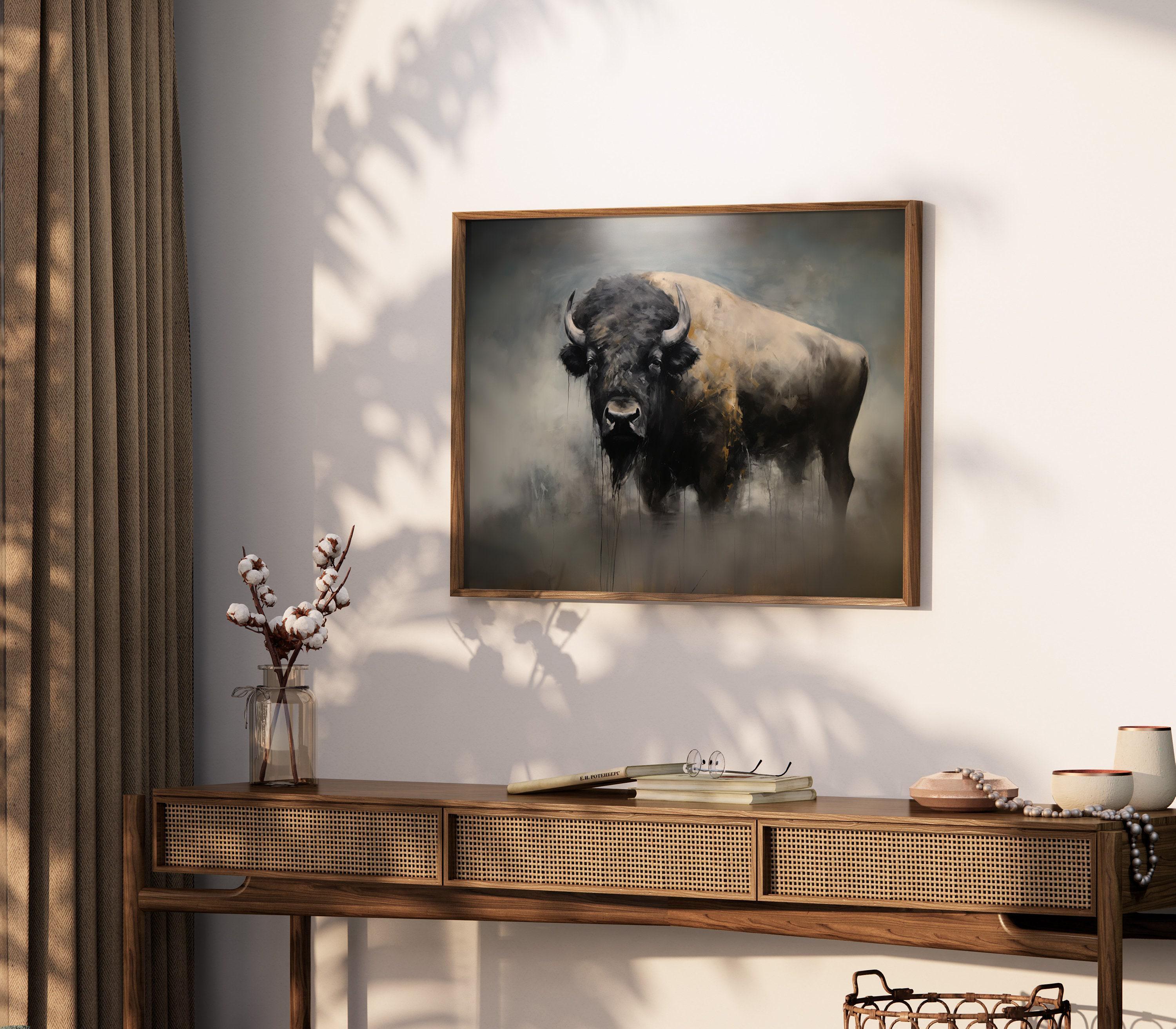 Buffalo Wall Art , Bison Print, Forrest Landscape, Modern Art, Rustic ...