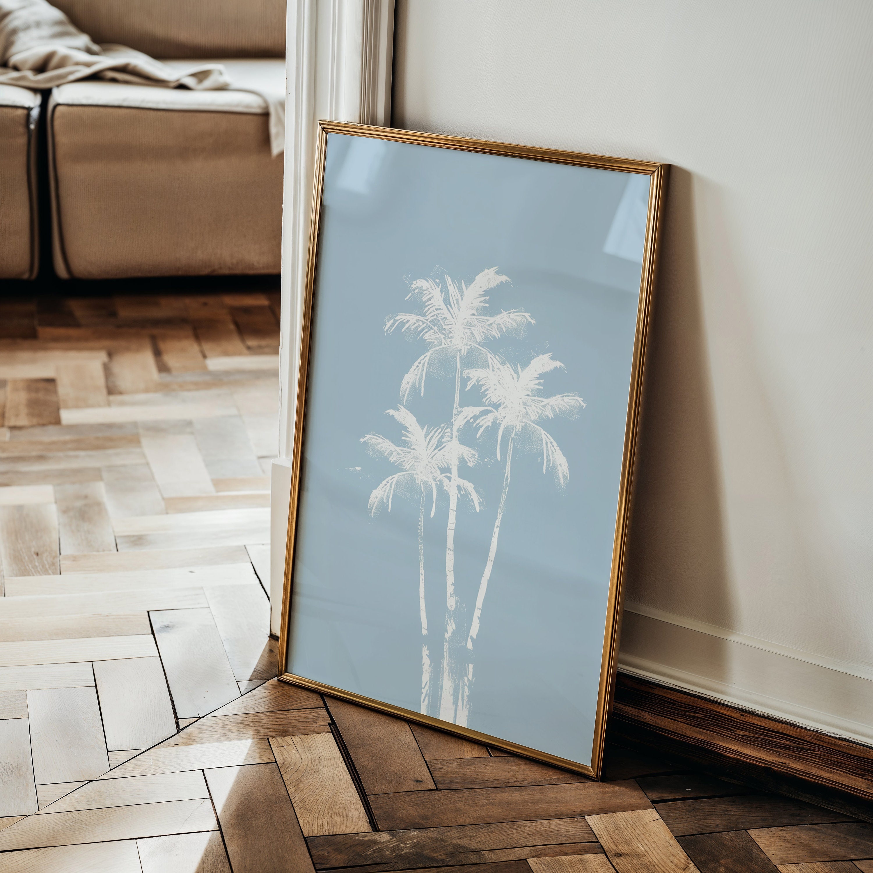 Light Blue Palm Tree, Boho Beach Art, Palm Tree Art, Tropical Wall Art ...