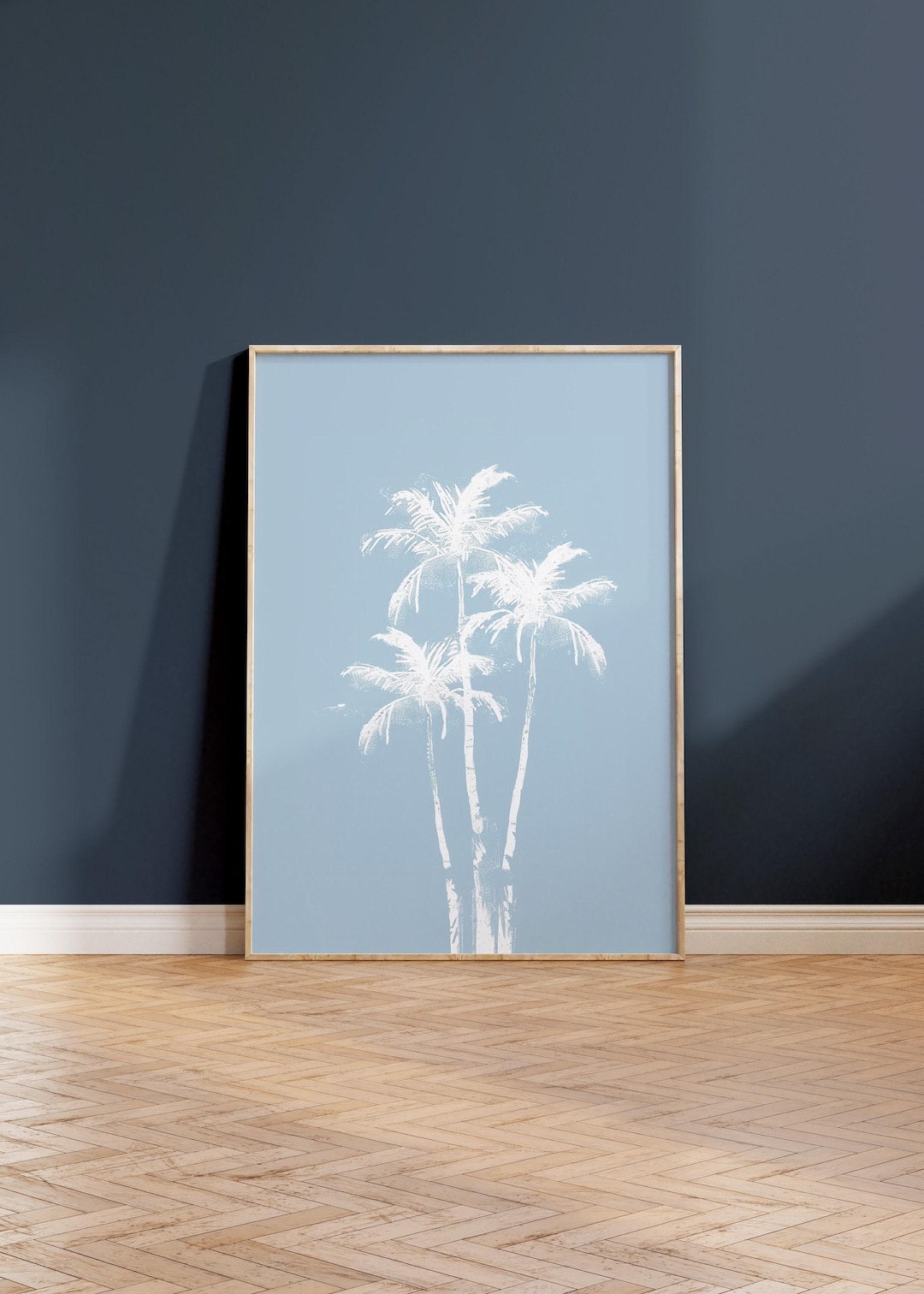 Light Blue Palm Tree Print: Boho Coastal Wall Art - Etsy