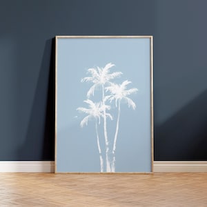 Light Blue Palm Tree Print: Boho Coastal Wall Art - Etsy
