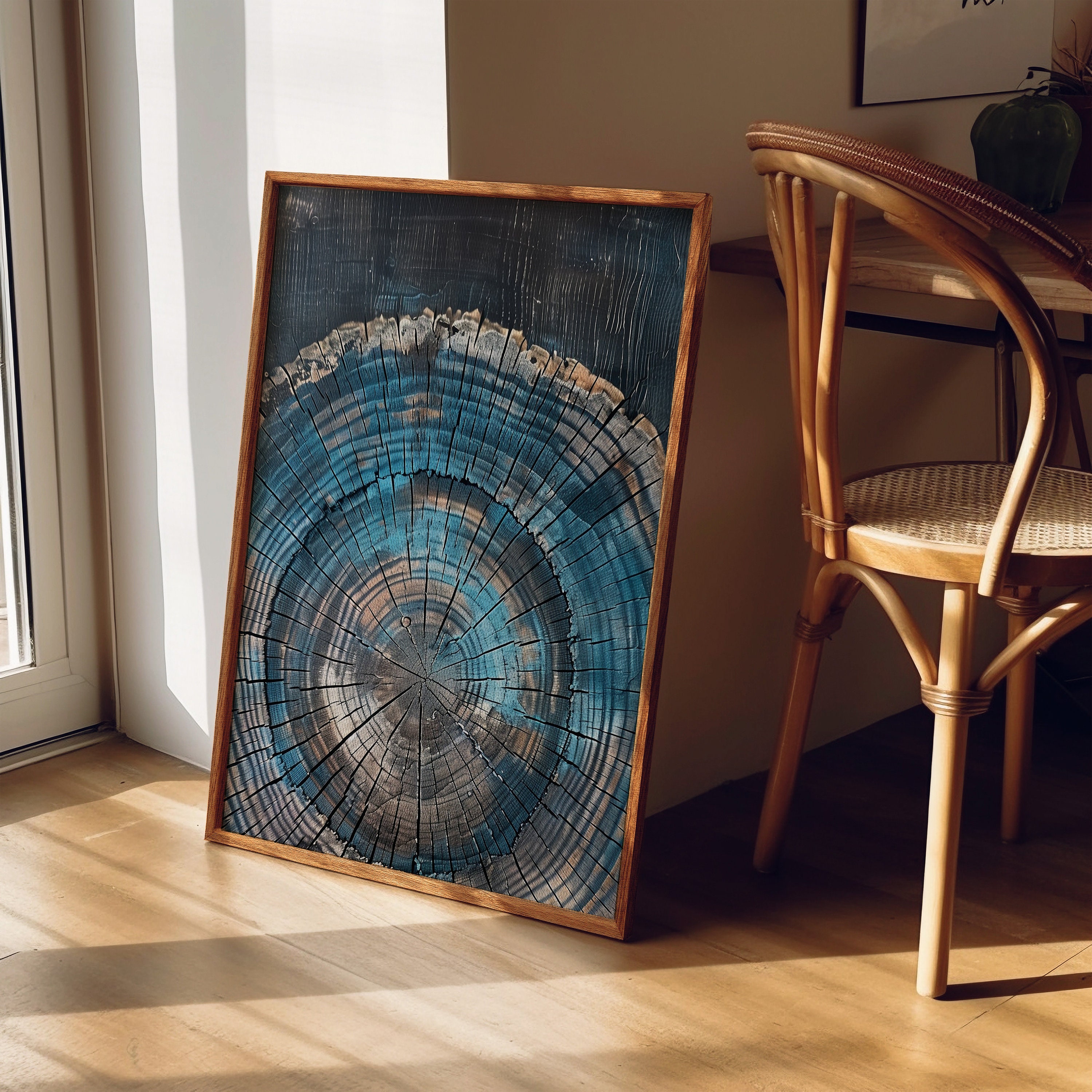 Blue Tree Ring Poster, Tree Ring Artwork, Vintage Wood Print ...