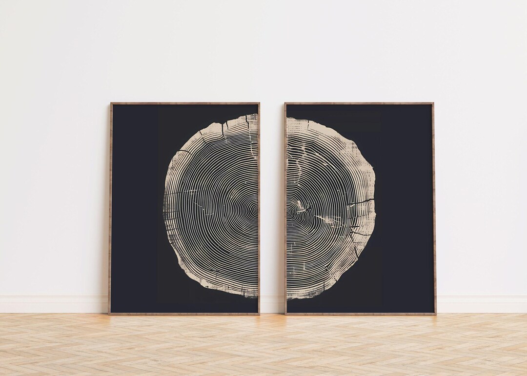 Modern Tree Ring Artwork, Abstract Vintage Wood Prints, Neutral ...