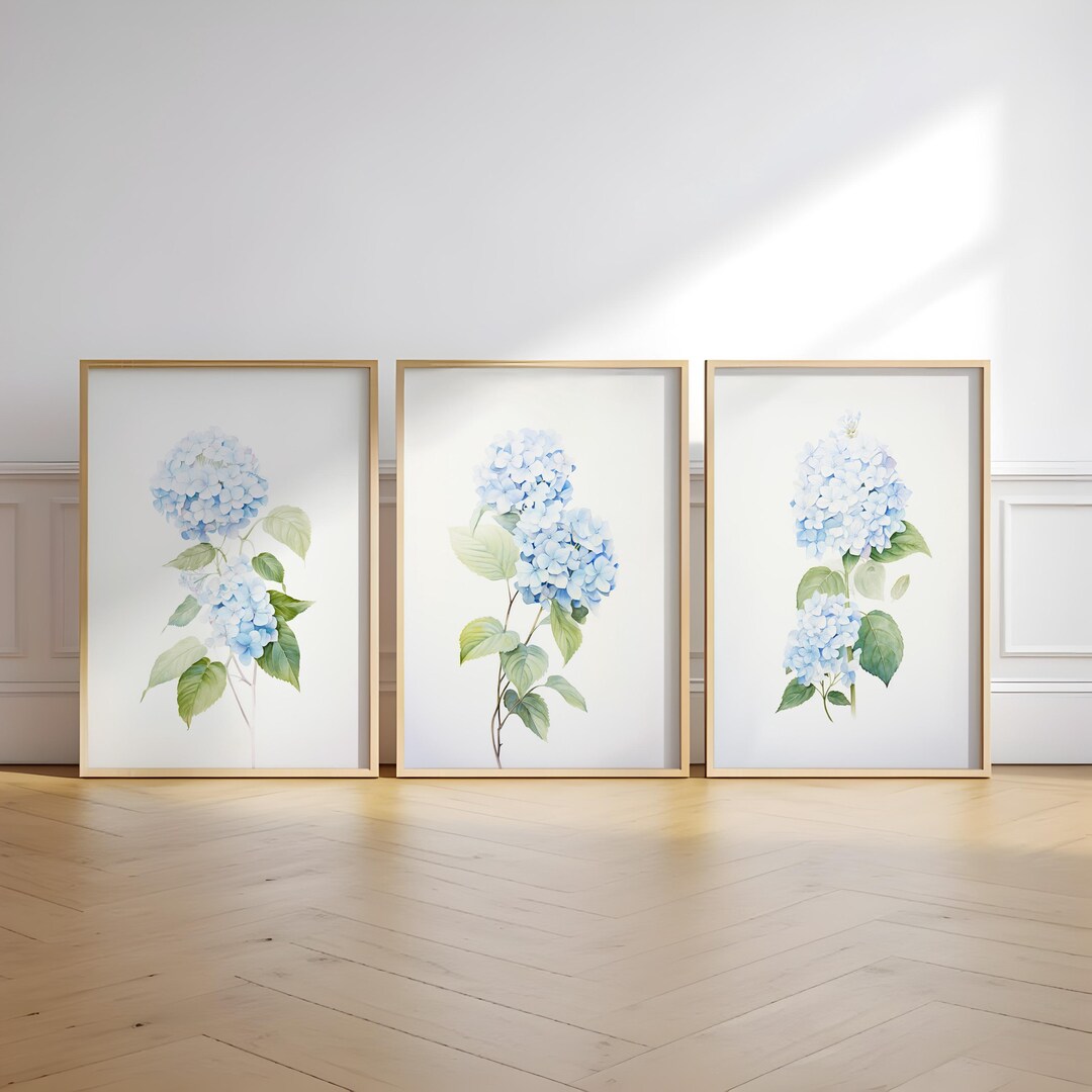 Blue Hydrangea, Watercolor Painting, Minimalist Wall Decor, Nursery ...