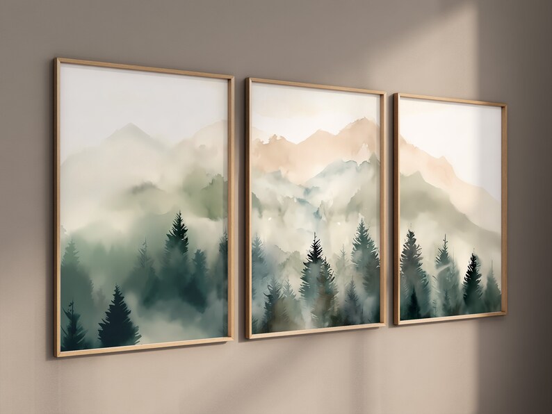 Green Mountain Artwork, Abstract Forest Print, Minimalist Modern Art ...