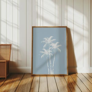 Light Blue Palm Tree Print: Boho Coastal Wall Art - Etsy