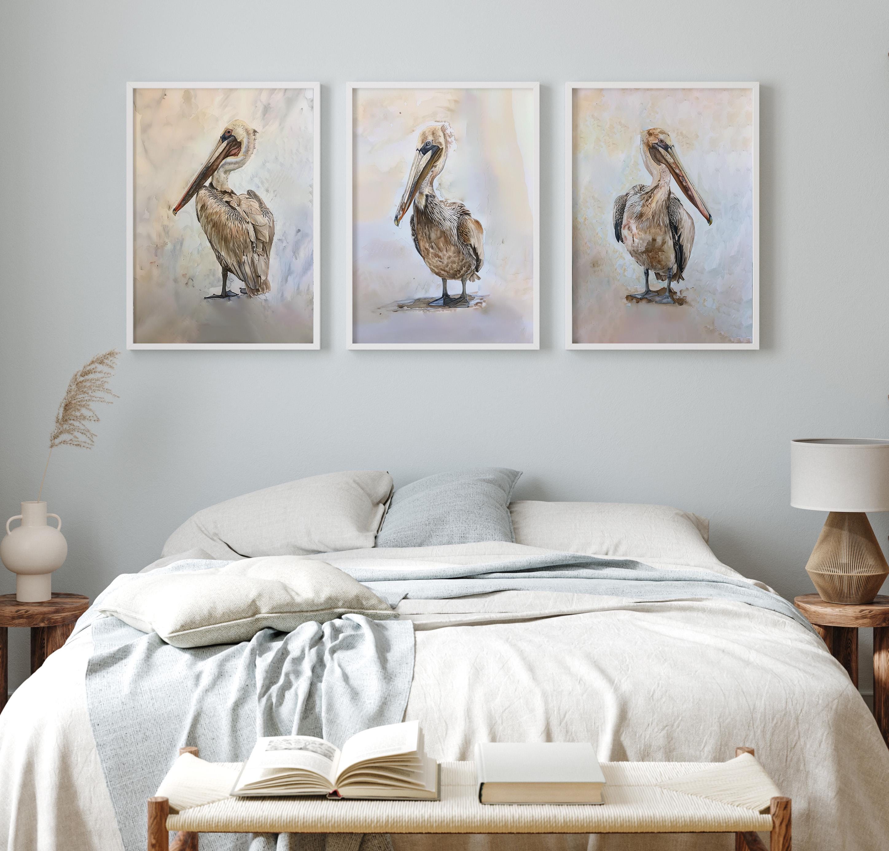 Watercolor Pelican Print Set: Minimalist Coastal Art (set of 3) - Etsy