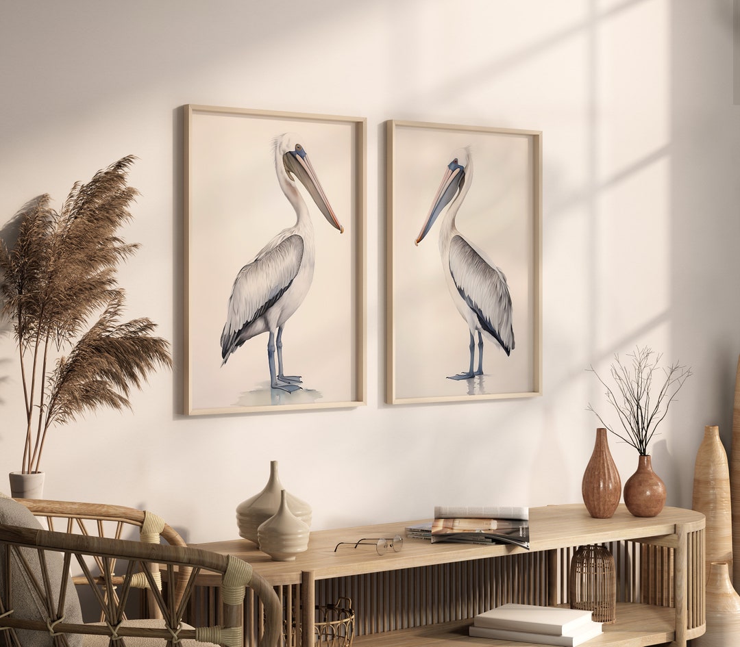 Pelican Artwork, Watercolor Pelican Painting, Minimalist Coastal Room ...