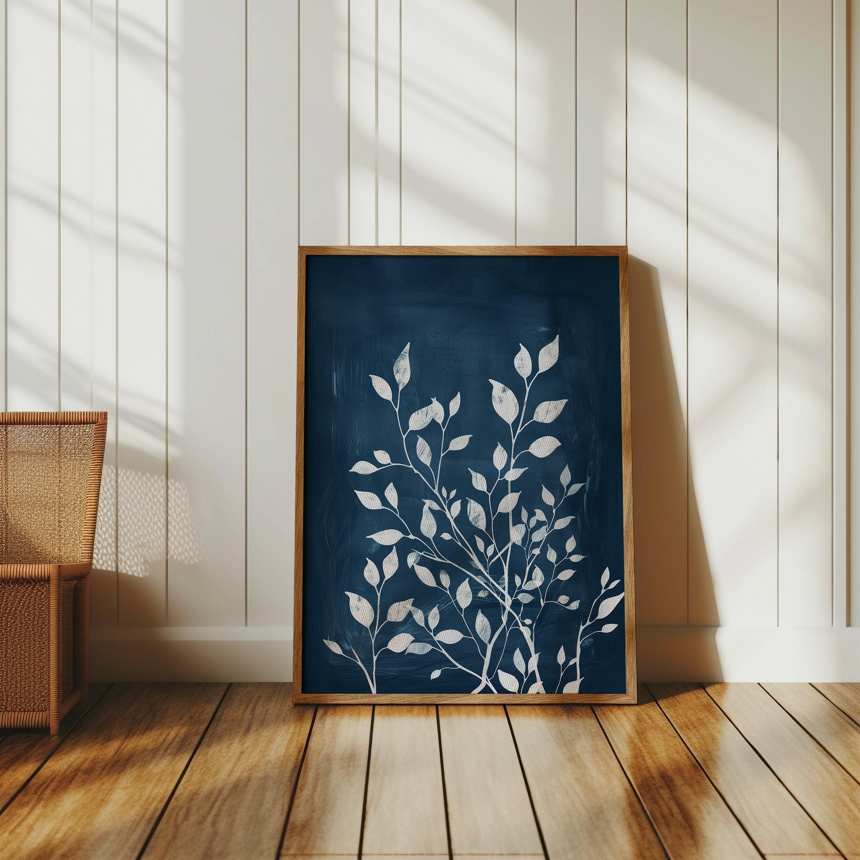 Navy Botanical Wall Art Prints: Minimalist Leaf Decor, Set of 2 - Etsy