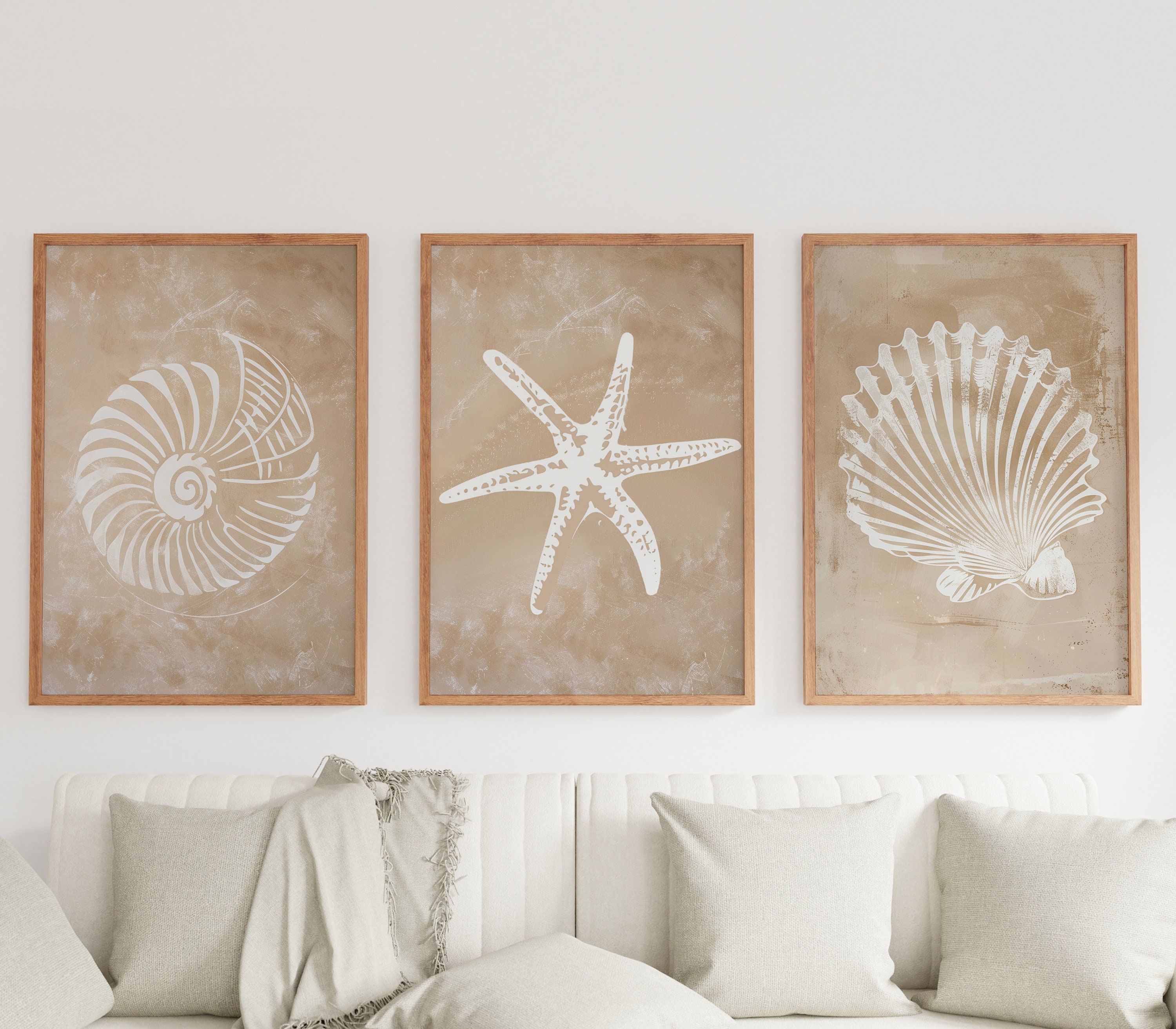 Coastal Wall Art, Boho Decor, Seashell and Starfish , Minimalist Wall ...