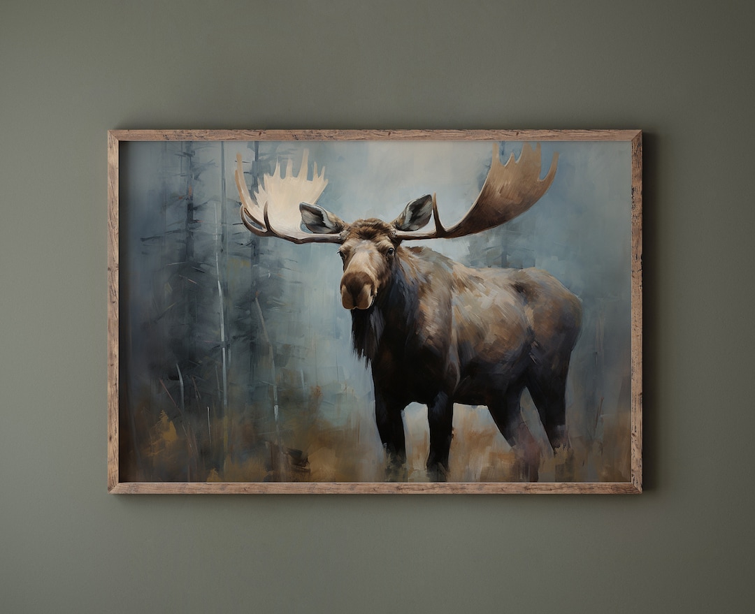 Moose Wall Art , Moose Print, Forrest Landscape, Modern Art, Rustic ...