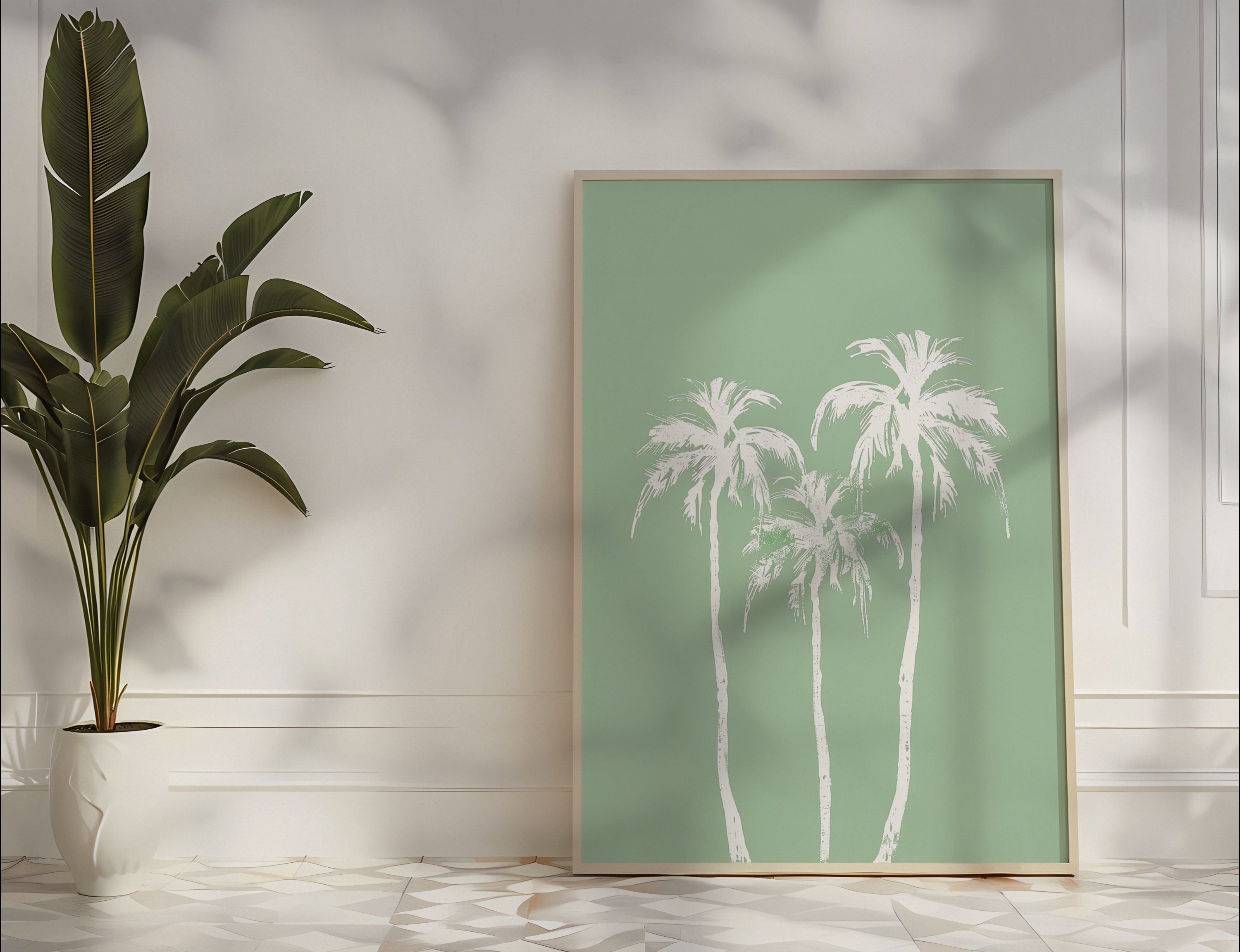 Green Palm Tree, Boho Beach Art, Palm Tree Art, Tropical Wall Art ...