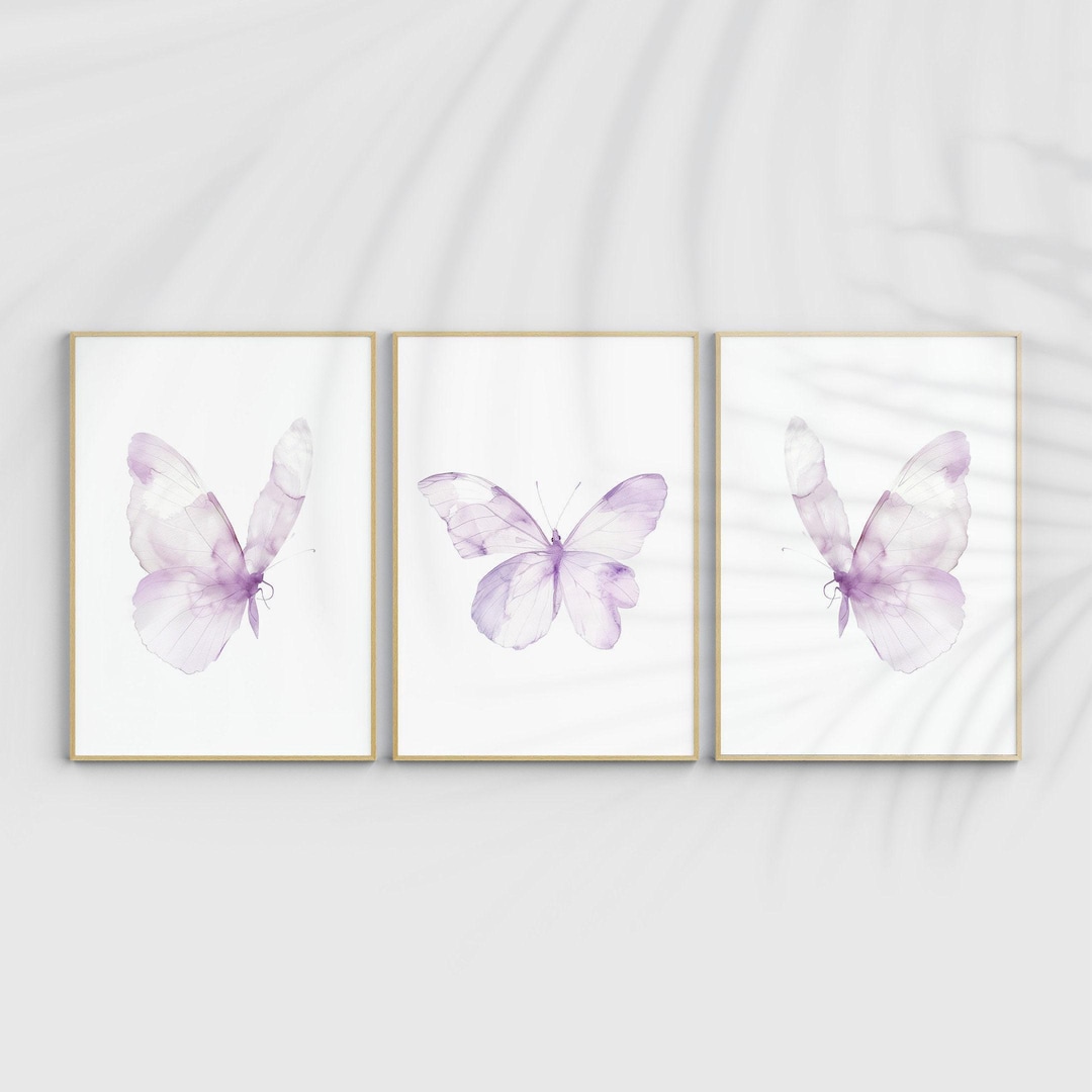 Purple Butterfly Art Prints: Nursery Wall Decor, Set of 3 - Etsy